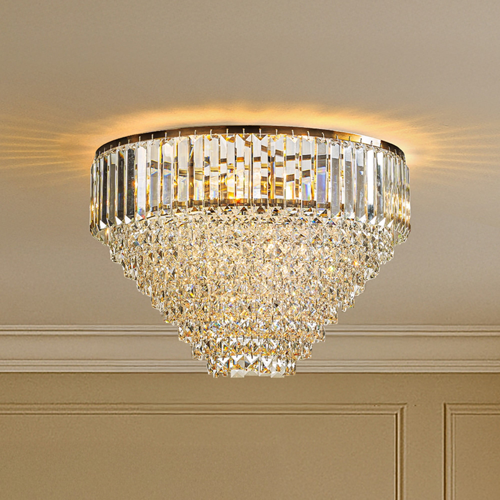5 Lights 20" Modern Glam Antique Gold Crystal Tiered Flush Mount Luxury ...