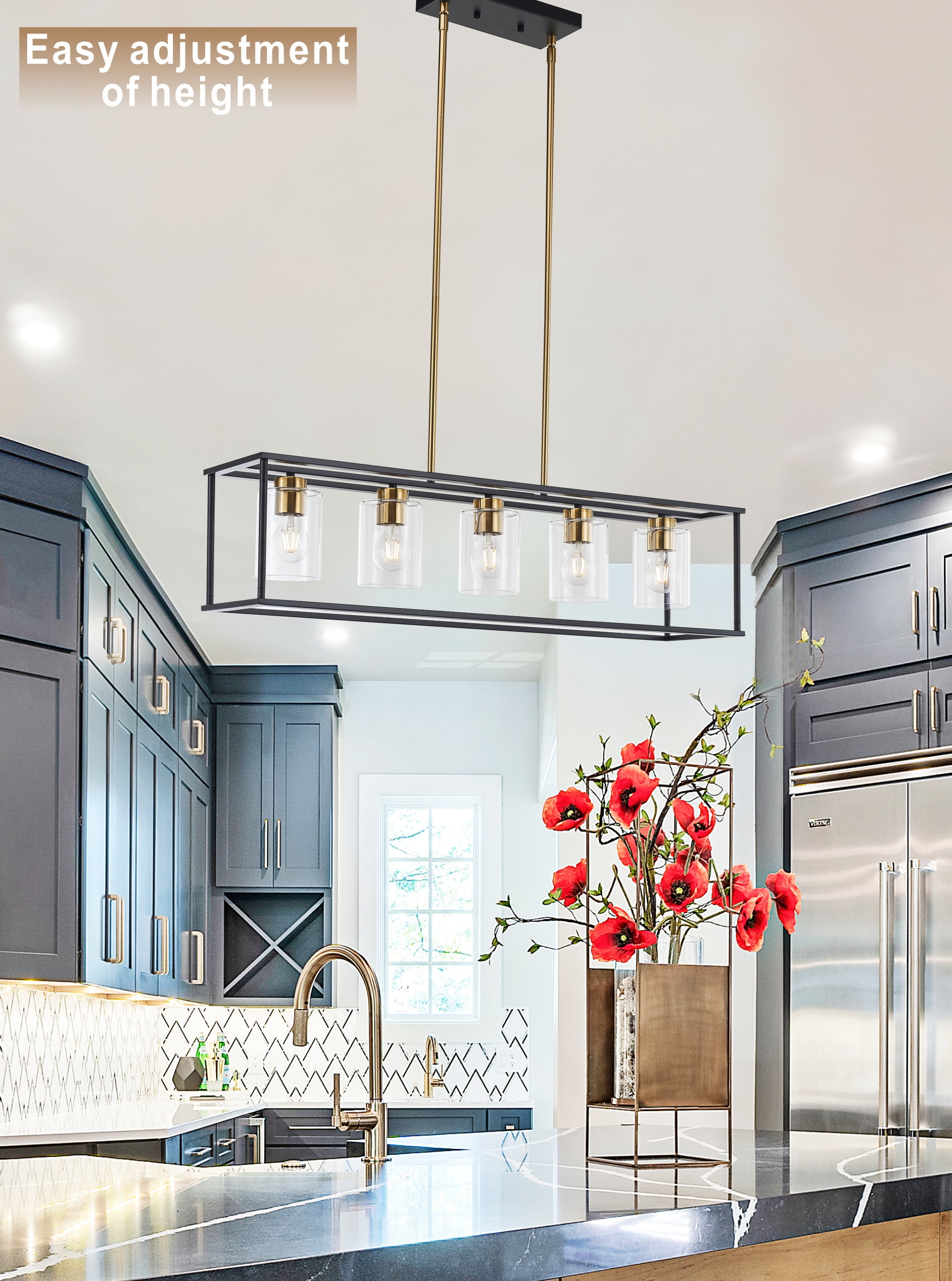 5-Lights Industrial Farmhouse Style Hanging Decorative Rectangle ...