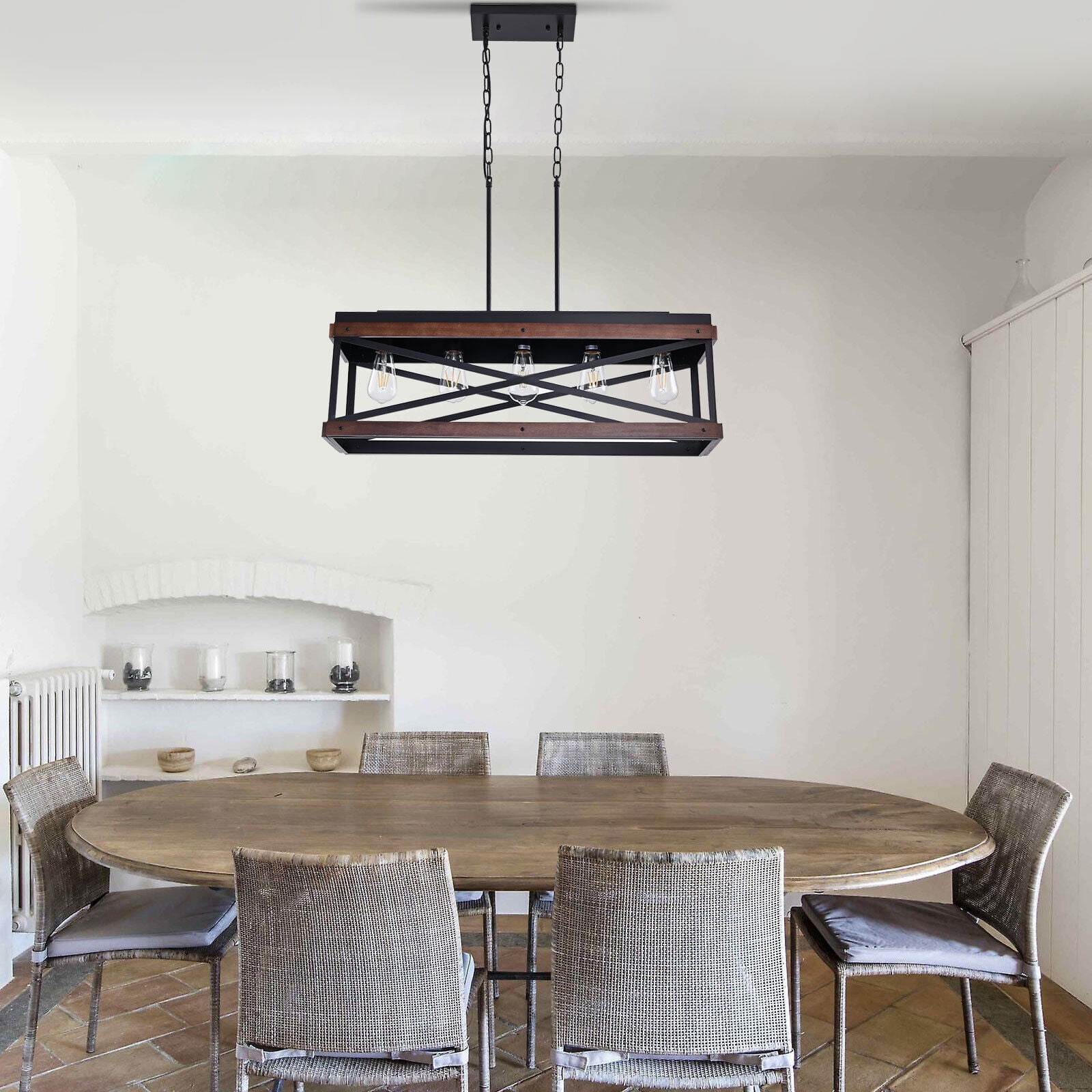 5 Lights Rustic Farmhouse Kitchen Island Light Industrial Pendant Light ...
