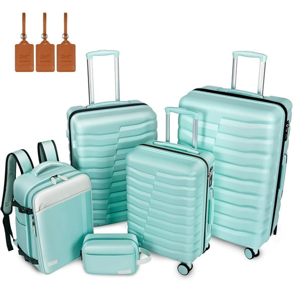 5- Lightweight Luggage with Backpack Sets, ABS+PC Hard Shell Suitcase ...