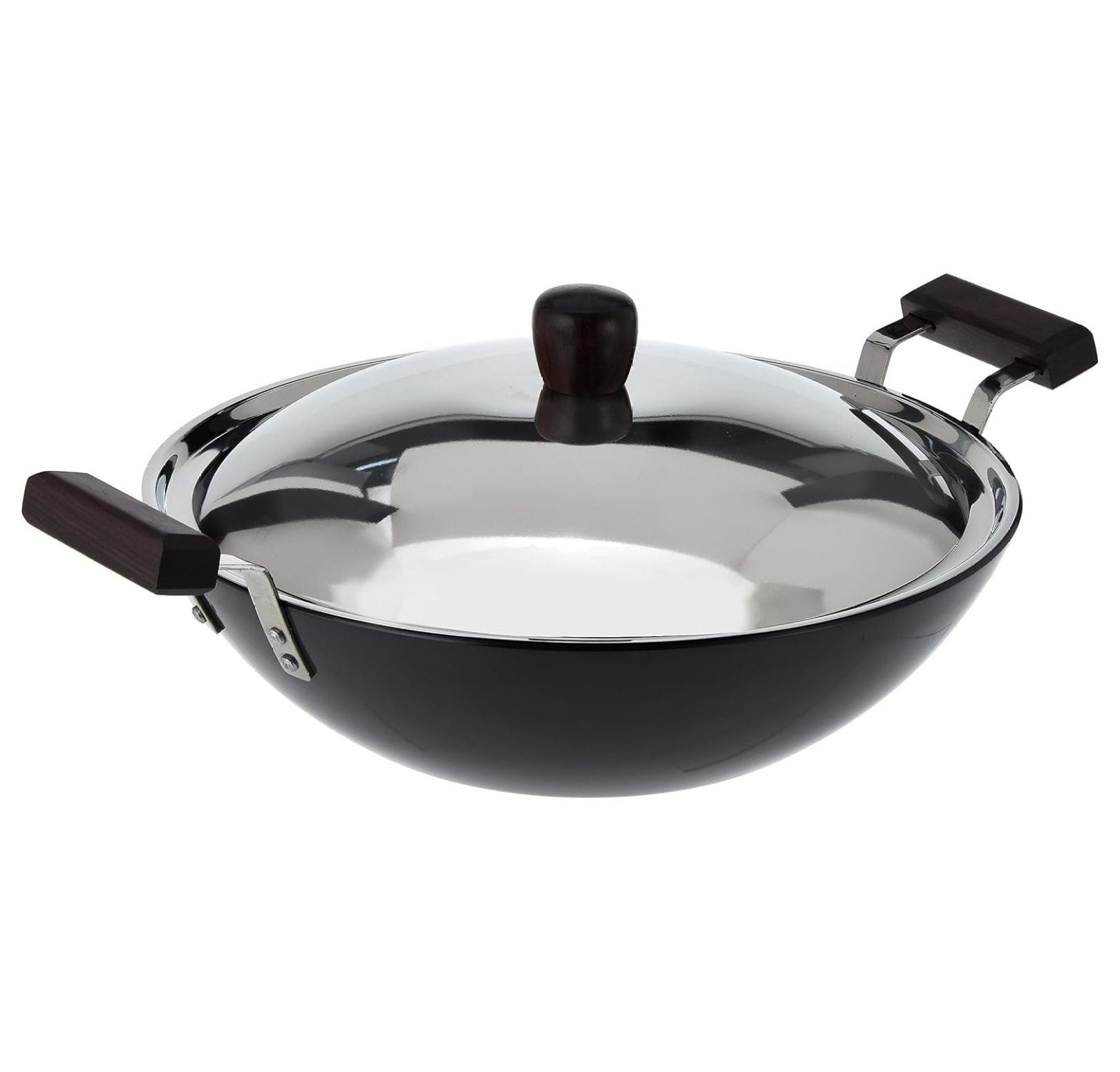 5 Litre Deep Fry Pan, Hard Anodised Kadai with Stainless Steel Lid ...