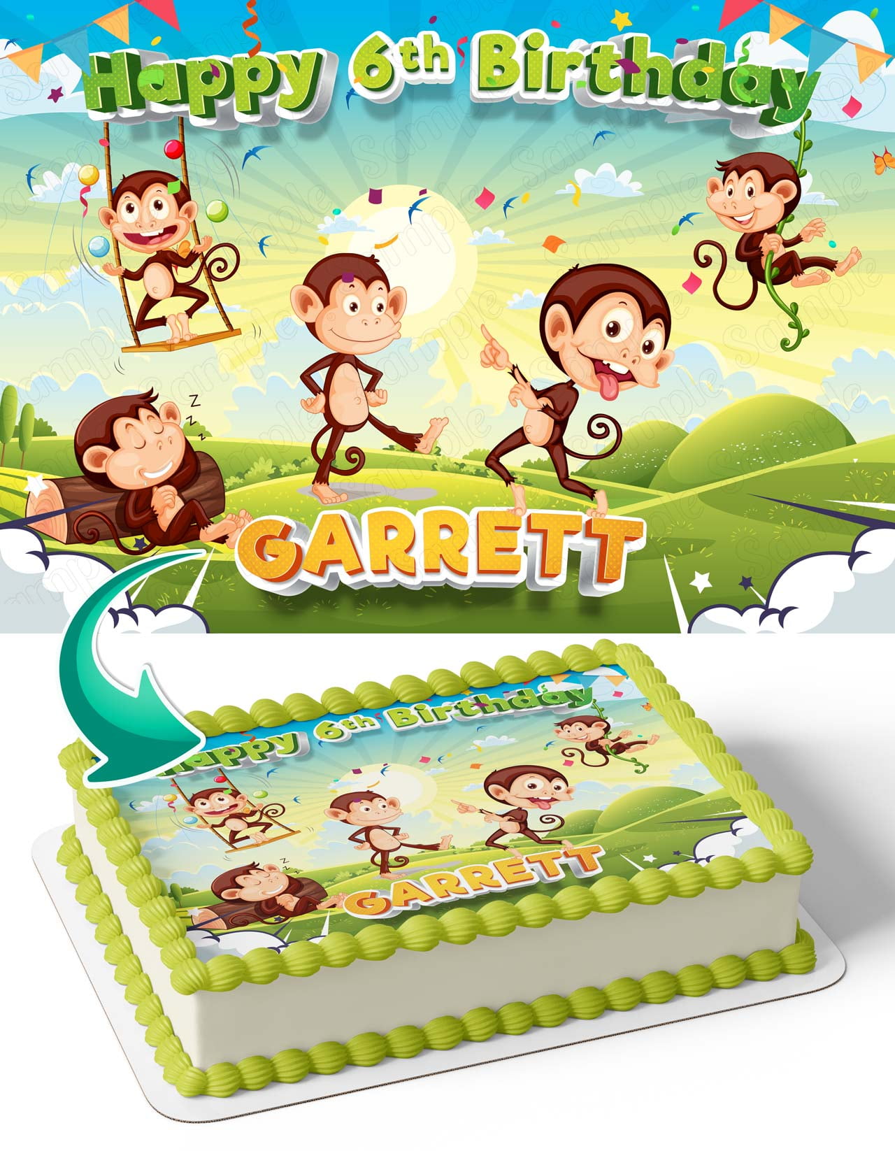 5 Little Monkeys Kids Edible Image Cake Topper Personalized Birthday ...
