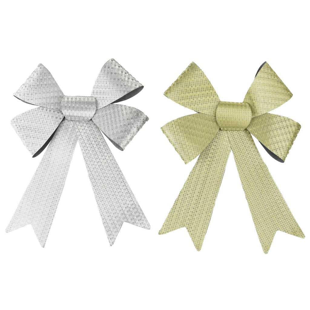 5 Loop Reflective Plastic Christmas Bows, Gold/Silver, 2-Piece ...