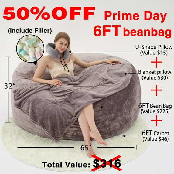 5' Luxurious Velvet Bean Bag Chair for Adults - 3 Pcs Gift (U-Shape ...