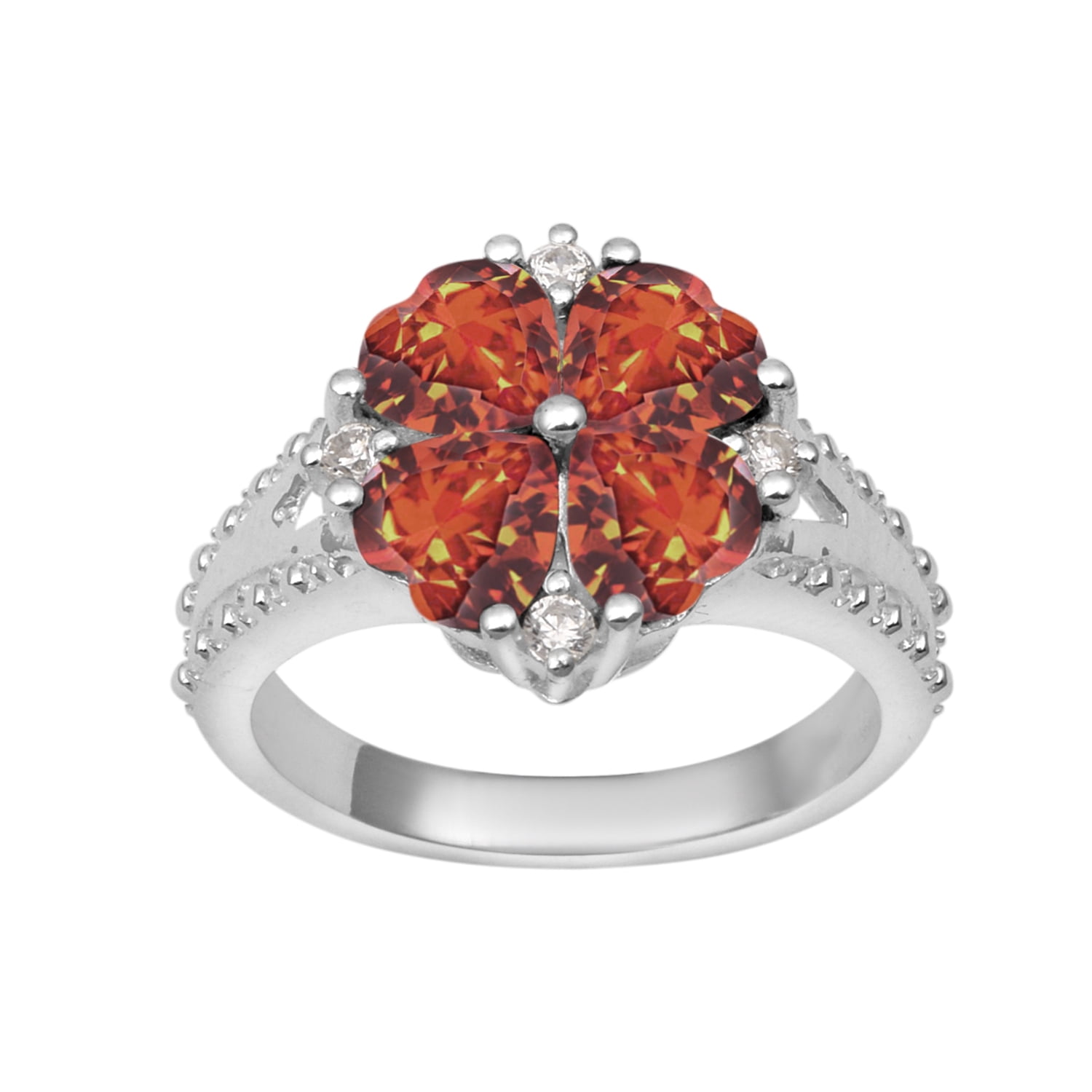 5 MM Heart Shape Orange CZ 925 Sterling Silver Women Cluster Valentines ...
