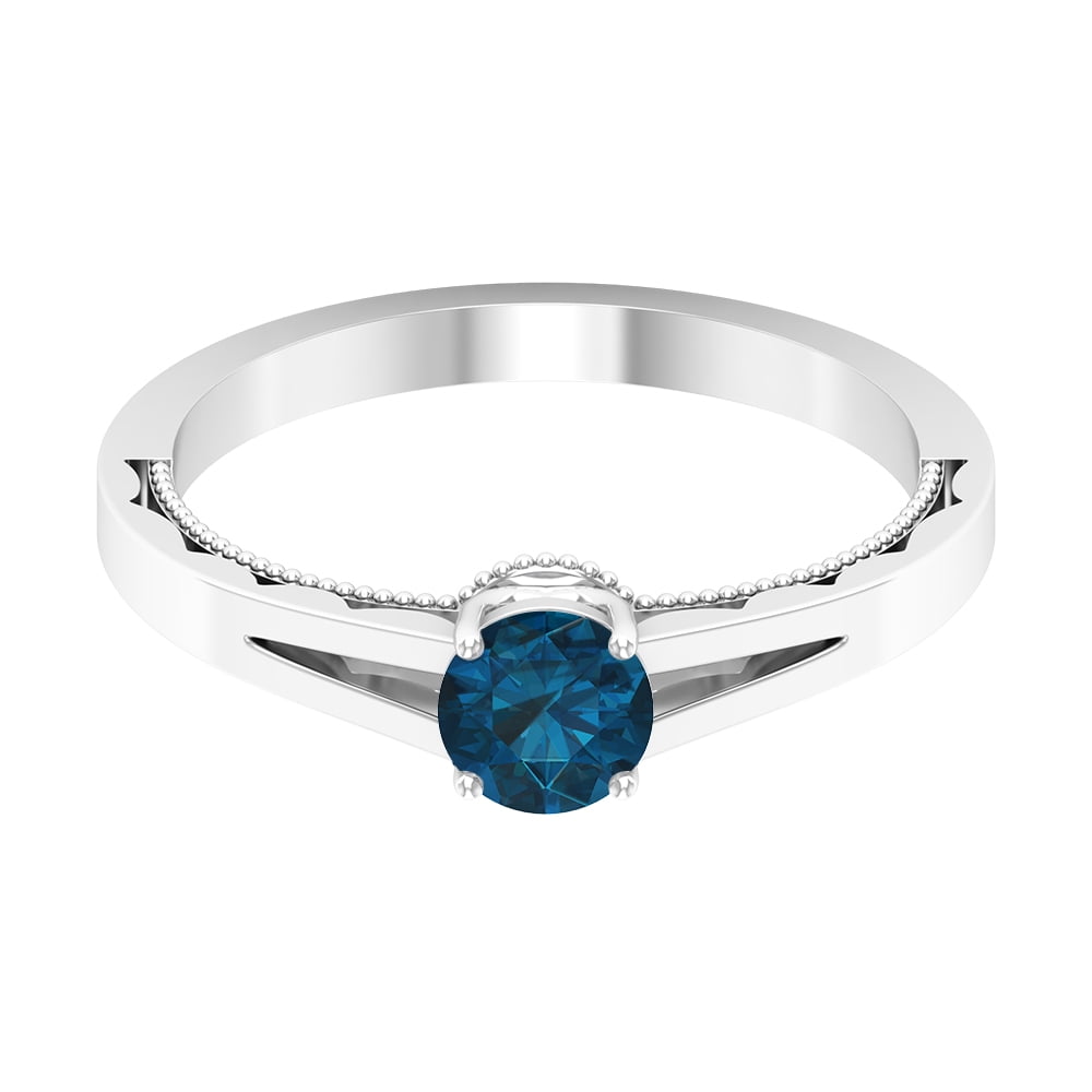 5 MM Round Cut London Blue Topaz Solitaire Ring, Solitaire London Blue ...