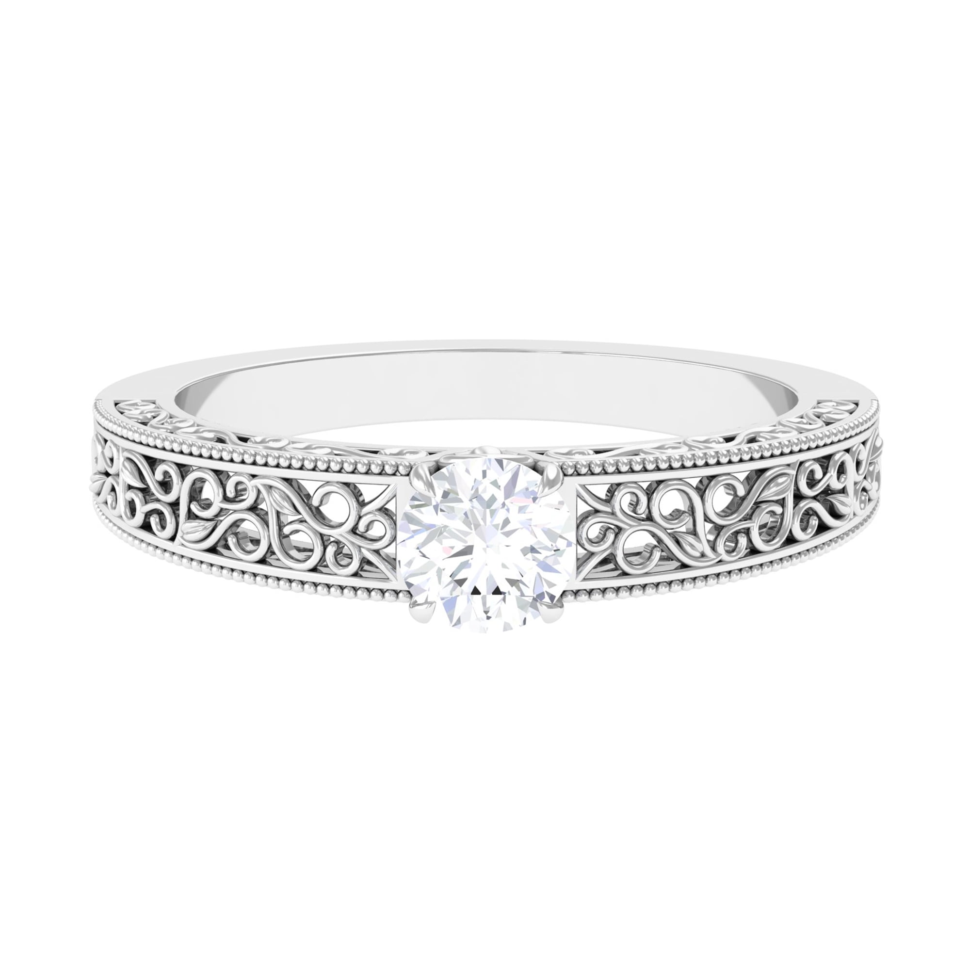 Rosec Jewels 5 MM Round Cut Moissanite Solitaire Filigree Ring in Claw ...