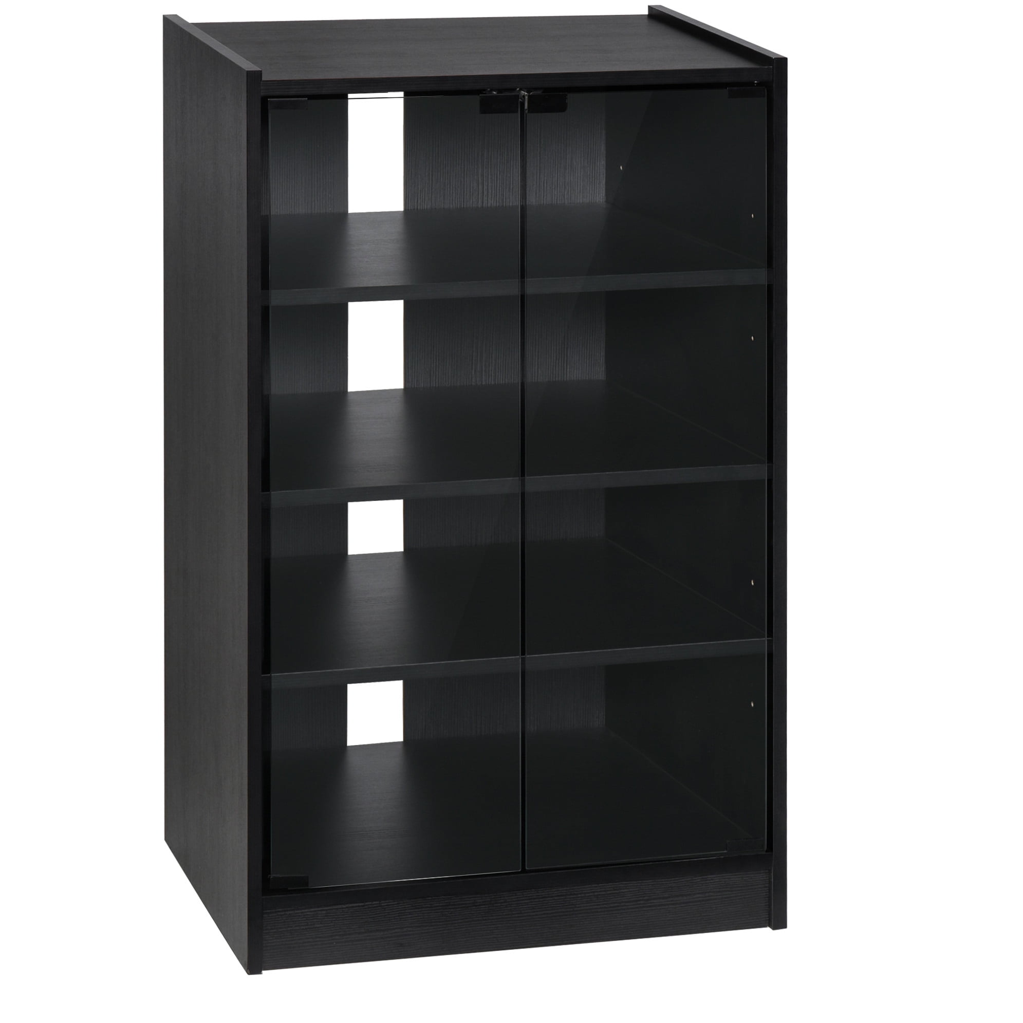5 Media Console Cabinet. Distressed Black, Tempered Glass Doors ...