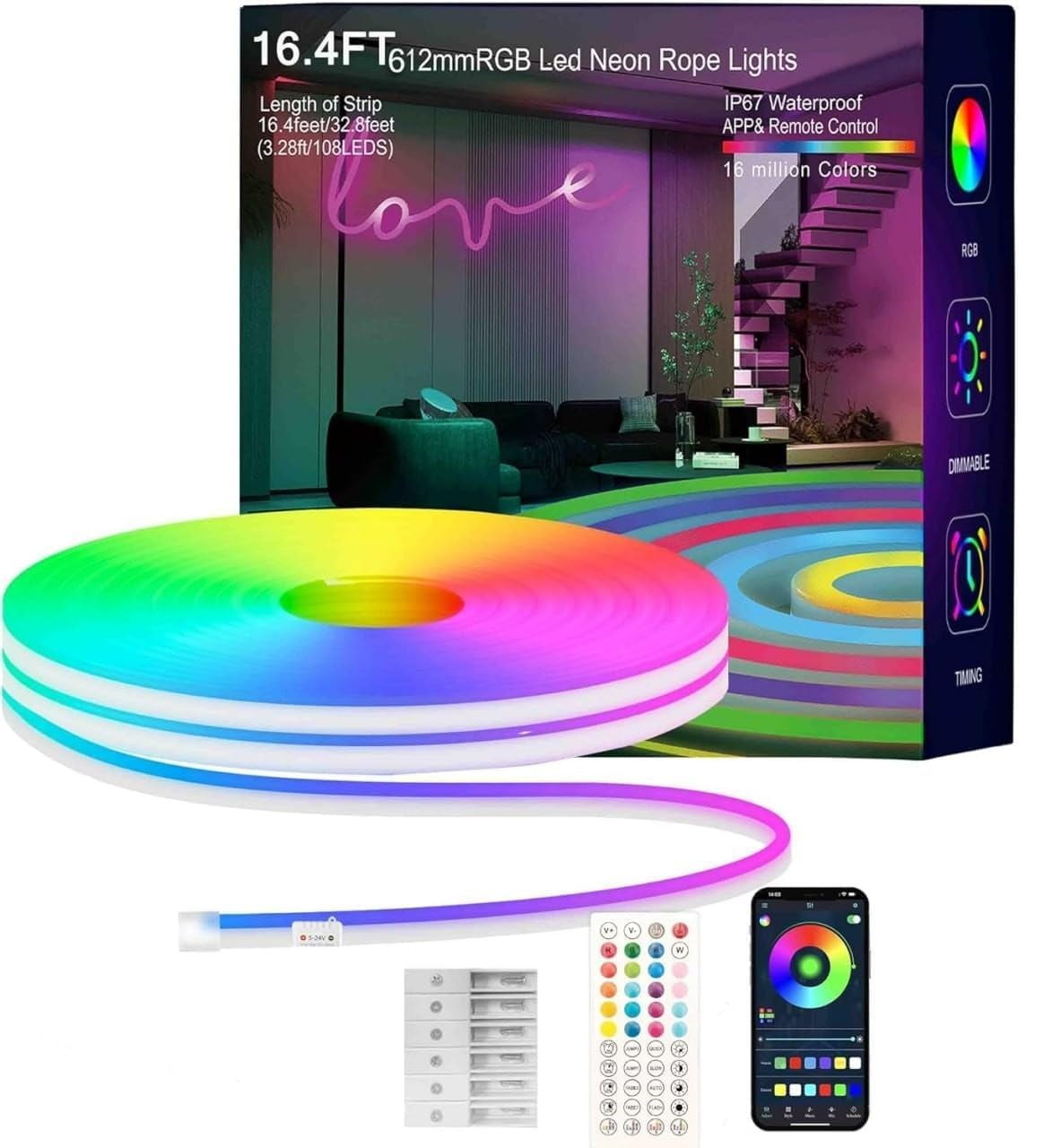 5 Meter Smart Neon Strip Lights Neon Rope Lights RGB LED Strip Lights ...