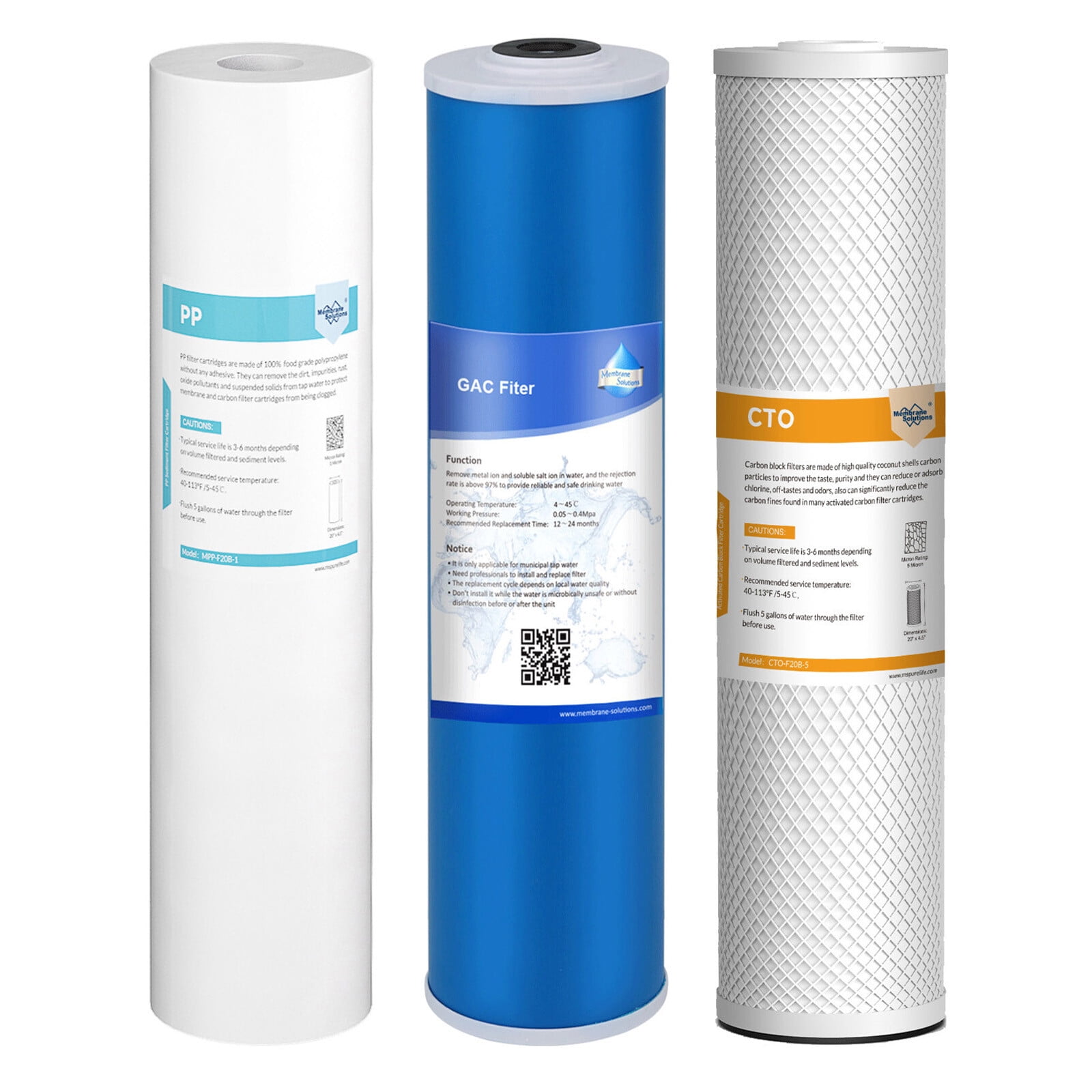 5 Micron 20"x4.5" Big Blue Sediment GAC CTO Carbon Block Water Filter ...