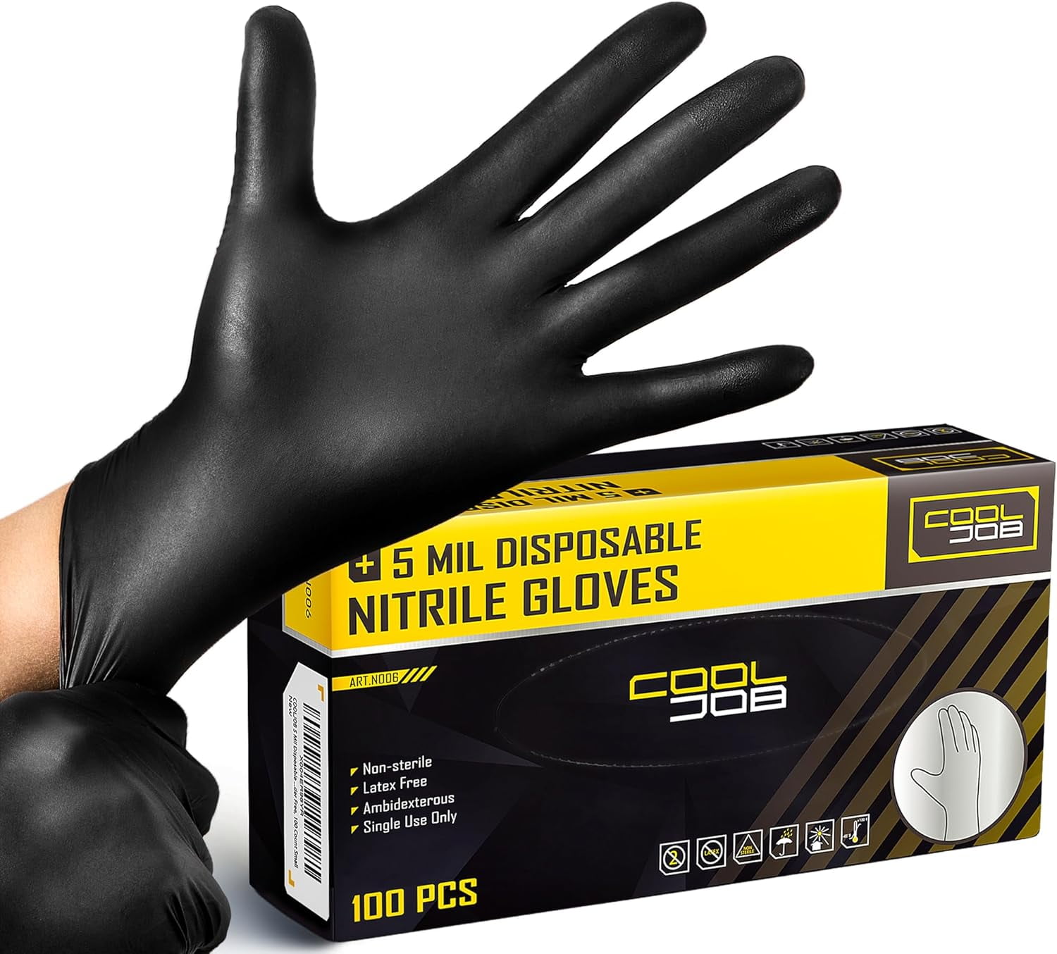 5 Mil Black Disposable Nitrile Gloves for Men, Heavy-Duty for Household ...
