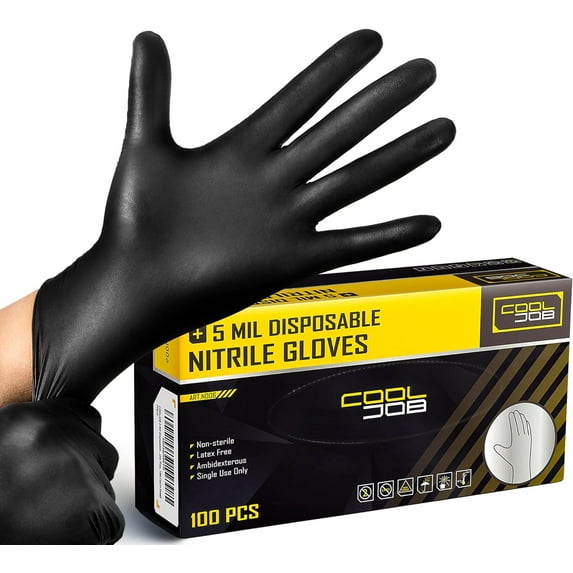 5 Mil Black Disposable Nitrile Gloves for Men, Heavy-Duty for Household ...