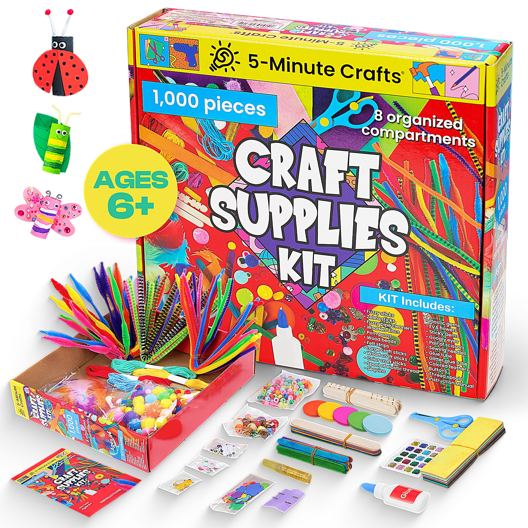 5-Minute Crafts 1000pcs Kids Craft Supplies Complete Kit Ages 6+ As ...