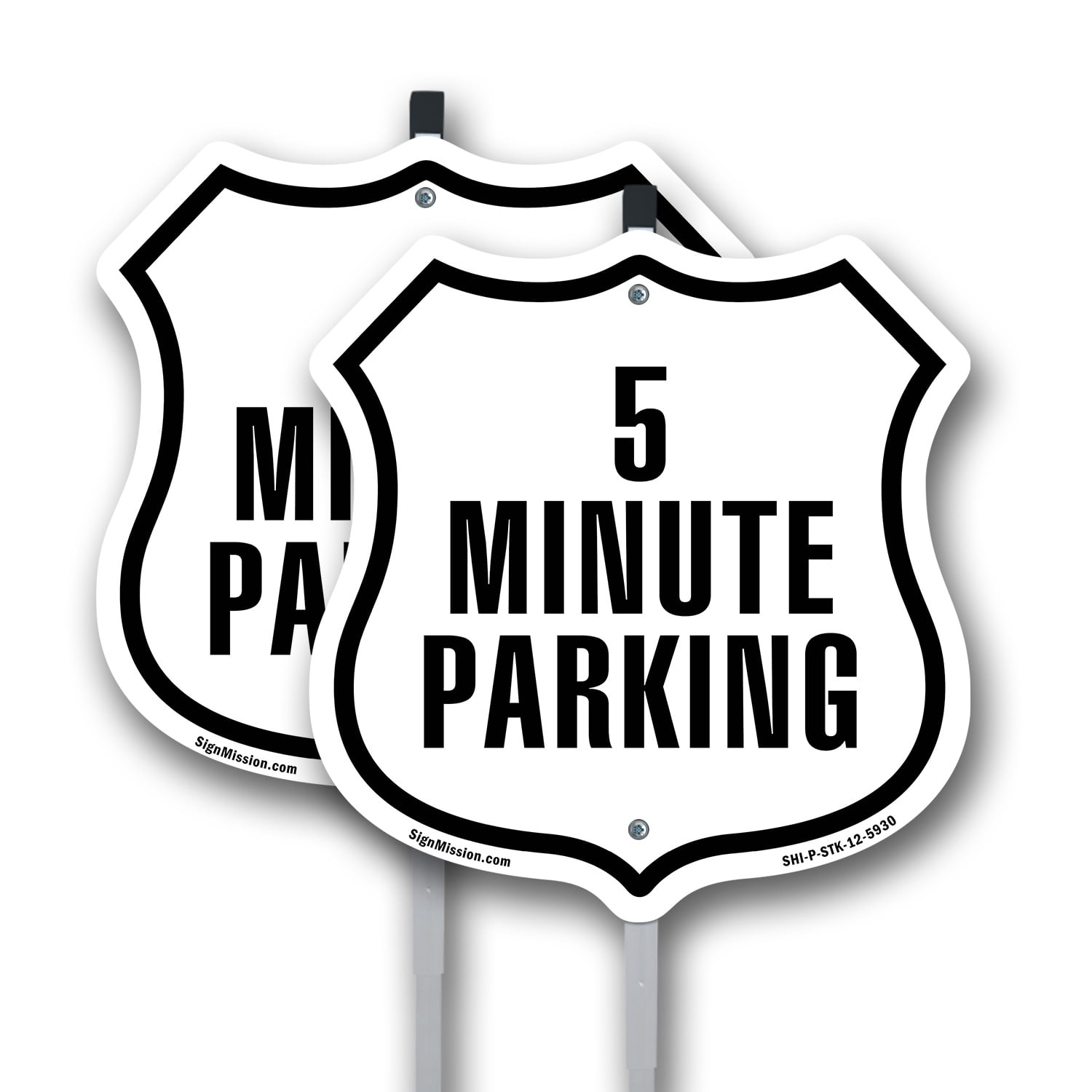 5 Minute Parking (2 Pack) 12 inch X 12 inch Shield Shaped Commercial ...