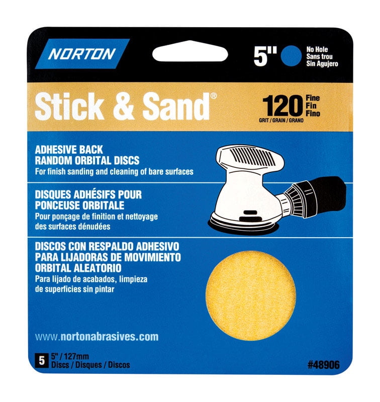 5" Norton 48906 MultiSand Stick & Sand No-Hole PSA Sanding Disc P120 ...