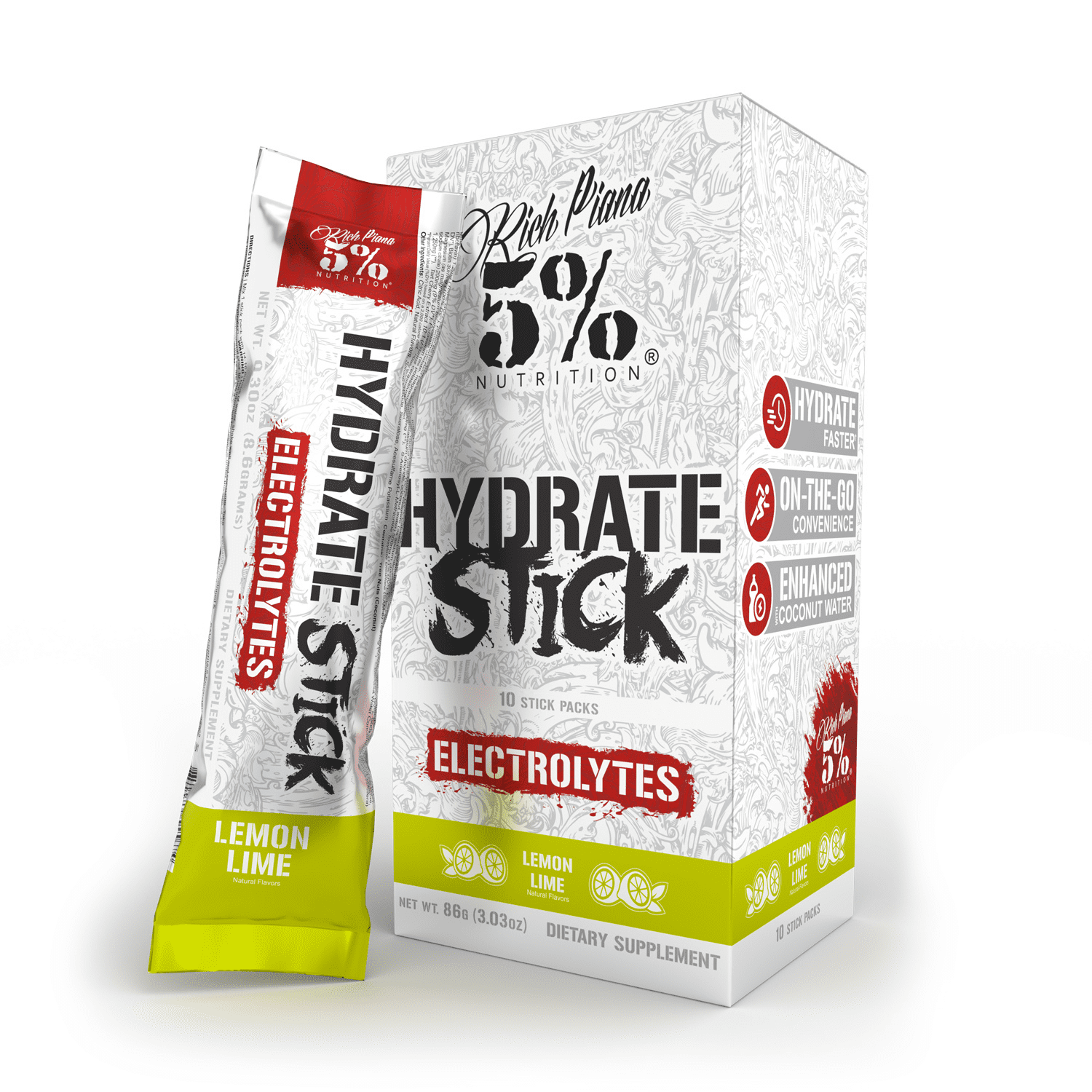 5% Nutrition Hydrate Stick Electrolyte Powder Packets, Coconut Water ...