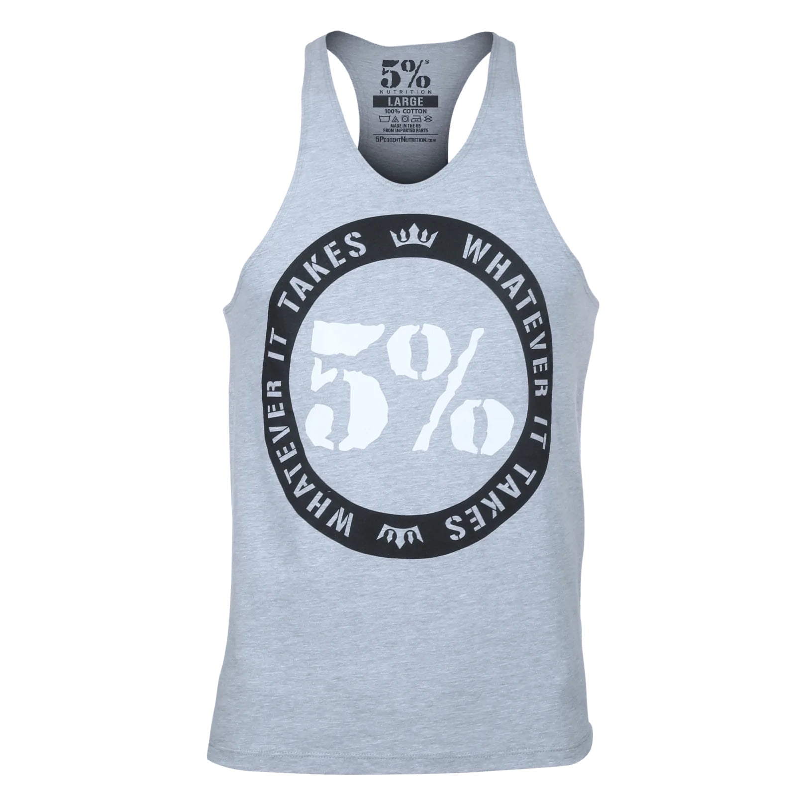 5% Nutrition Rich Piana Men's Y-Back Tank Top, Whatever It Takes Gray ...