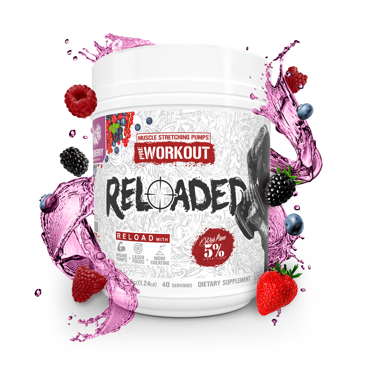 5% Nutrition Rich Piana Reloaded PreWorkout Supplement with Choline ...