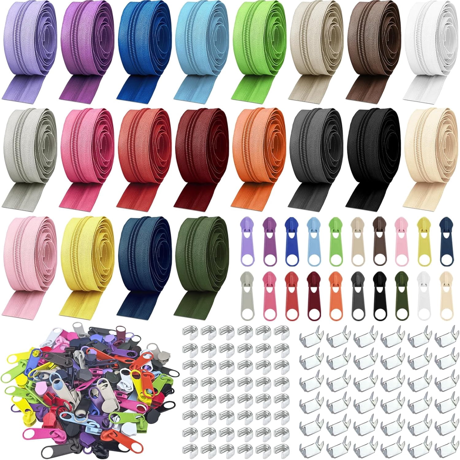 #5 Nylon Coil Zipper Tape for Sewing 60 Yards 20Pcs Sewing Zippers Bulk ...