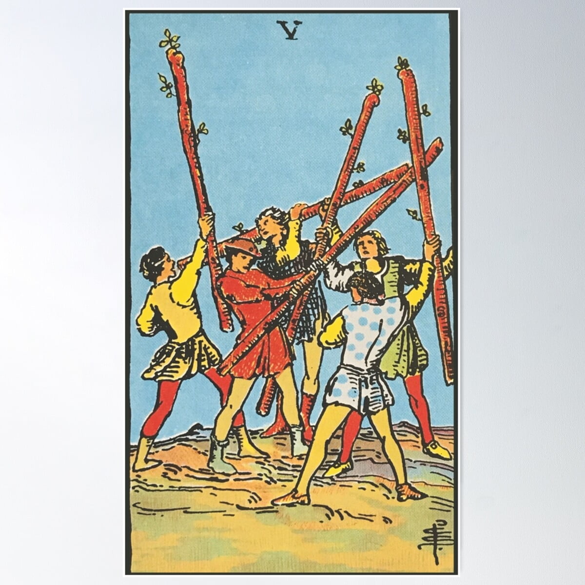 5 Of Wands - Rider Waite Smith Tarot Poster Wall Art, Modern Wall Decor ...