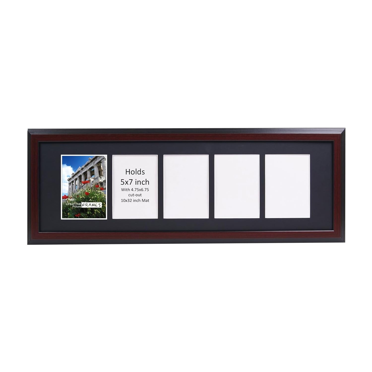 5-Opening Mahogany Picture Frame With Glass To Hold 5 By 7 Inch ...
