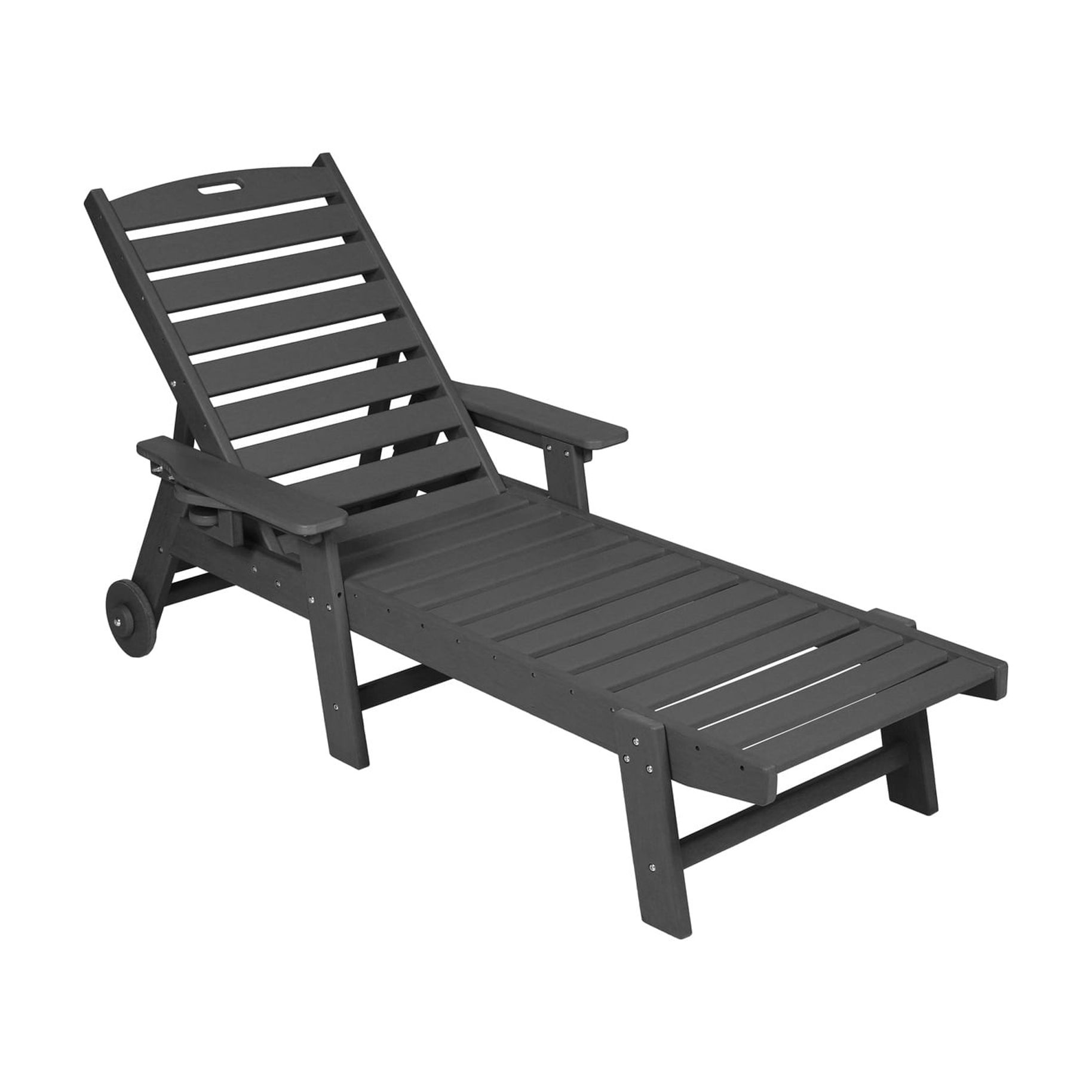 5 Outdoor Lounge Chair With Wheels & Cup Holder, Grey Finish For ...