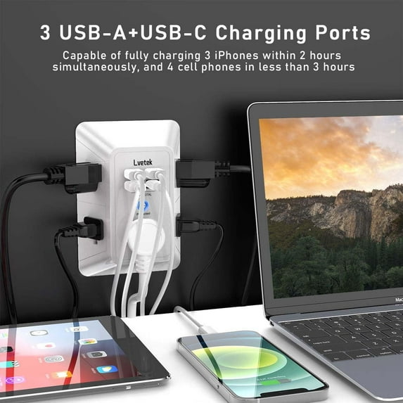 5 Outlet Extender Multi Plug Wall Outlets with 4 USB Charging Ports (1 ...