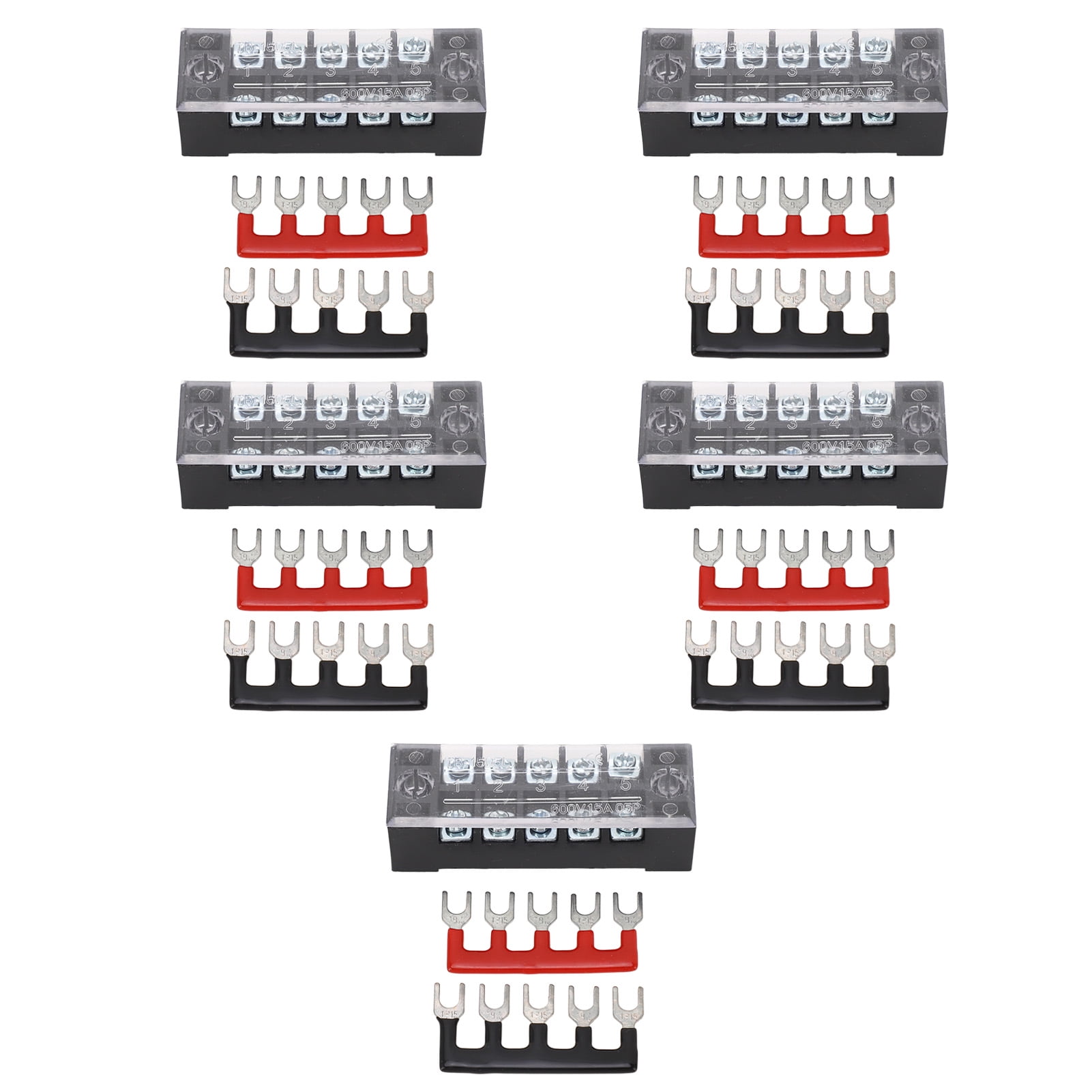 5-Outlet Power Distribution Block, 600V 15A, M3 Screw Terminal, Nickel ...
