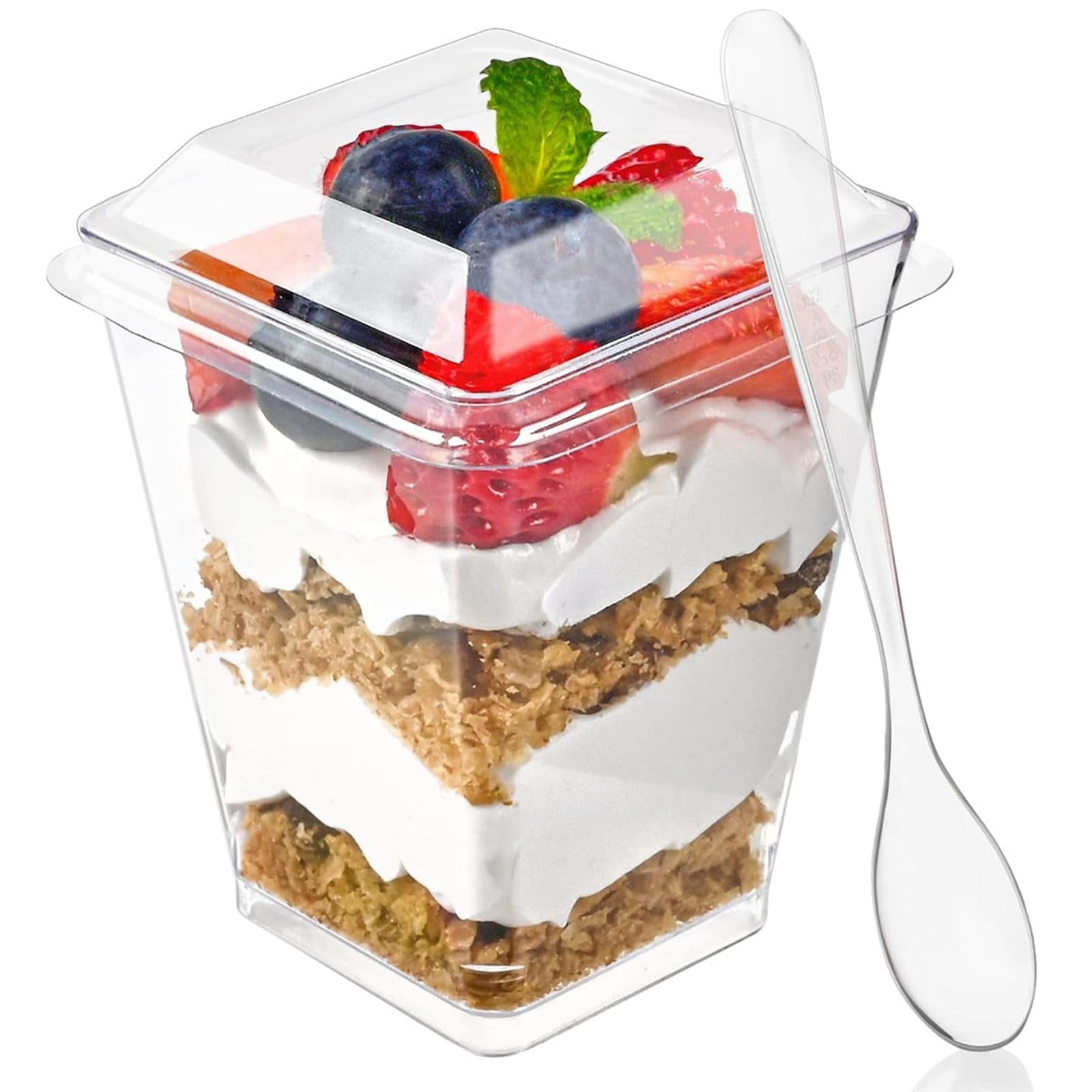 5 Oz Plastic Dessert Cups with 25 cups + 25 lids + 25 spoons, for ...