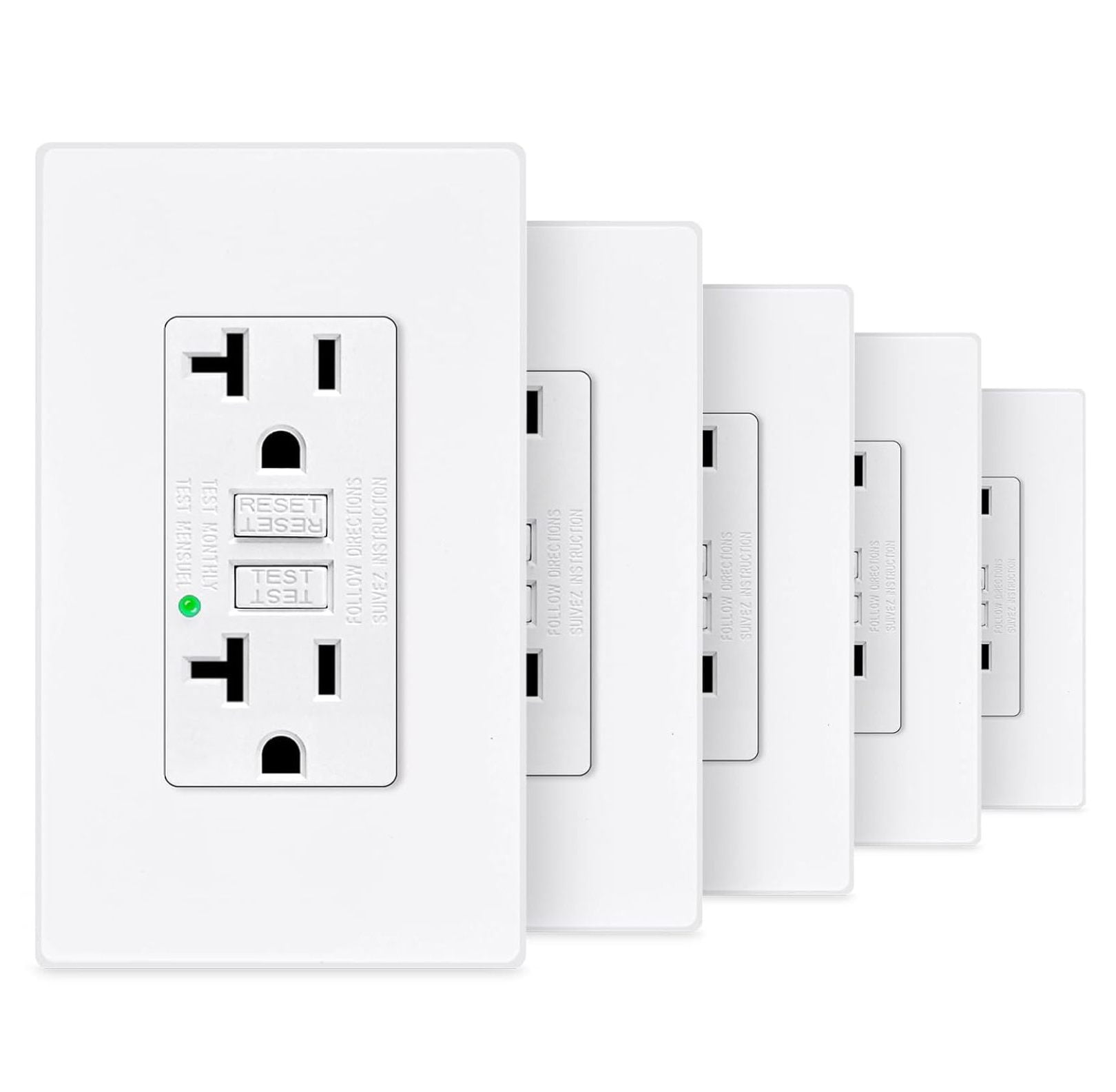 5 PACK 20A GFCI Outlet, Non-Tamper-Resistant GFI Duplex Receptacle with ...