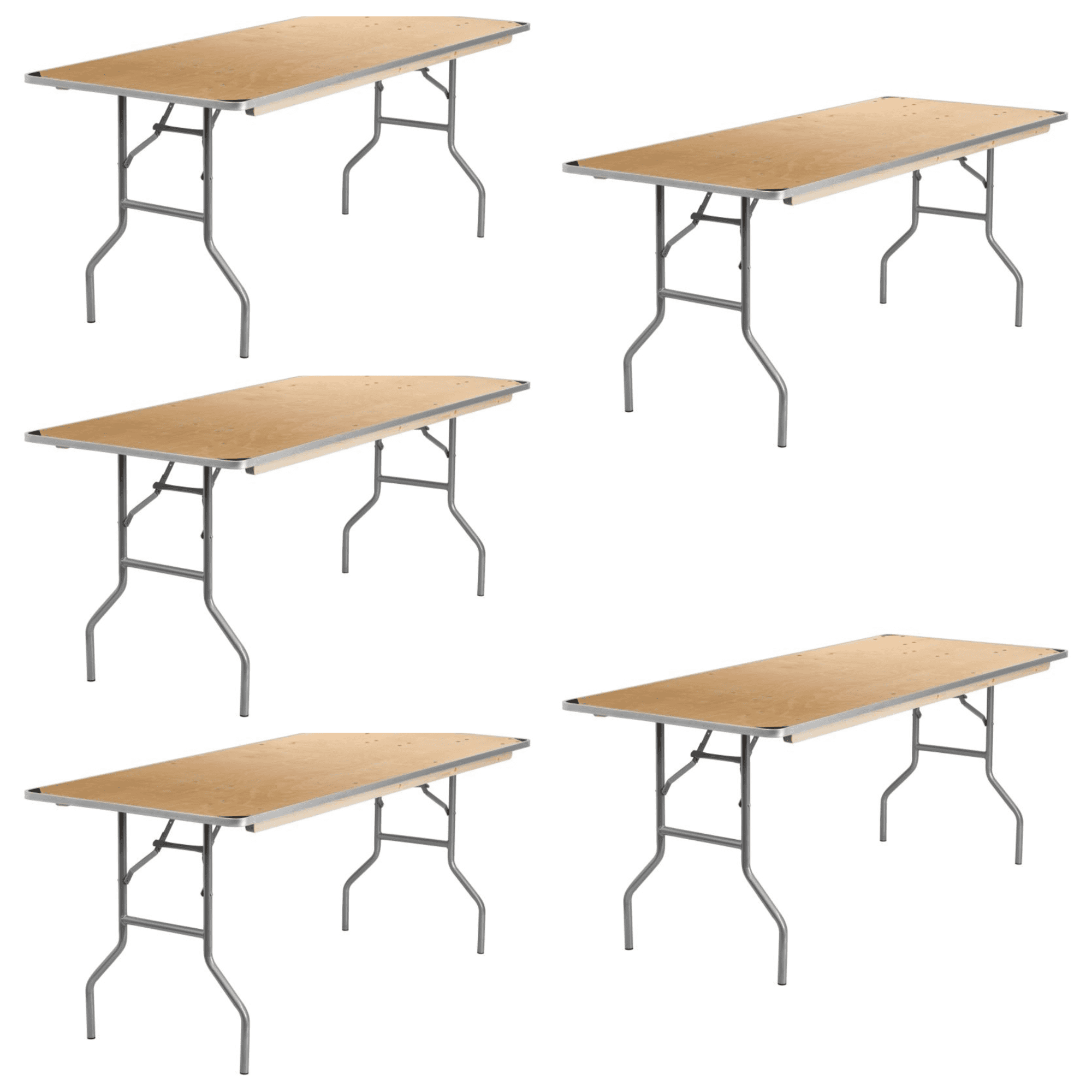 (5 PACK) 30"W x 72"D Rectangular Birchwood Folding Banquet Table with ...
