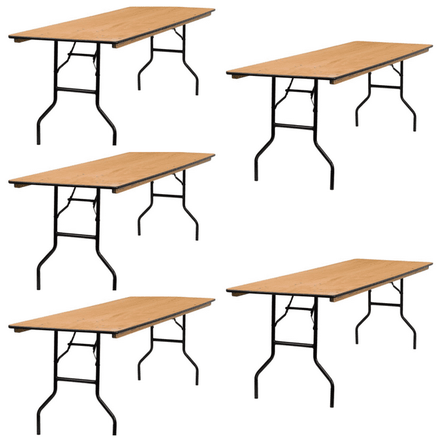 (5 PACK) 30''x 96'' Rectangular Wood Folding Banquet Table - Commercial ...