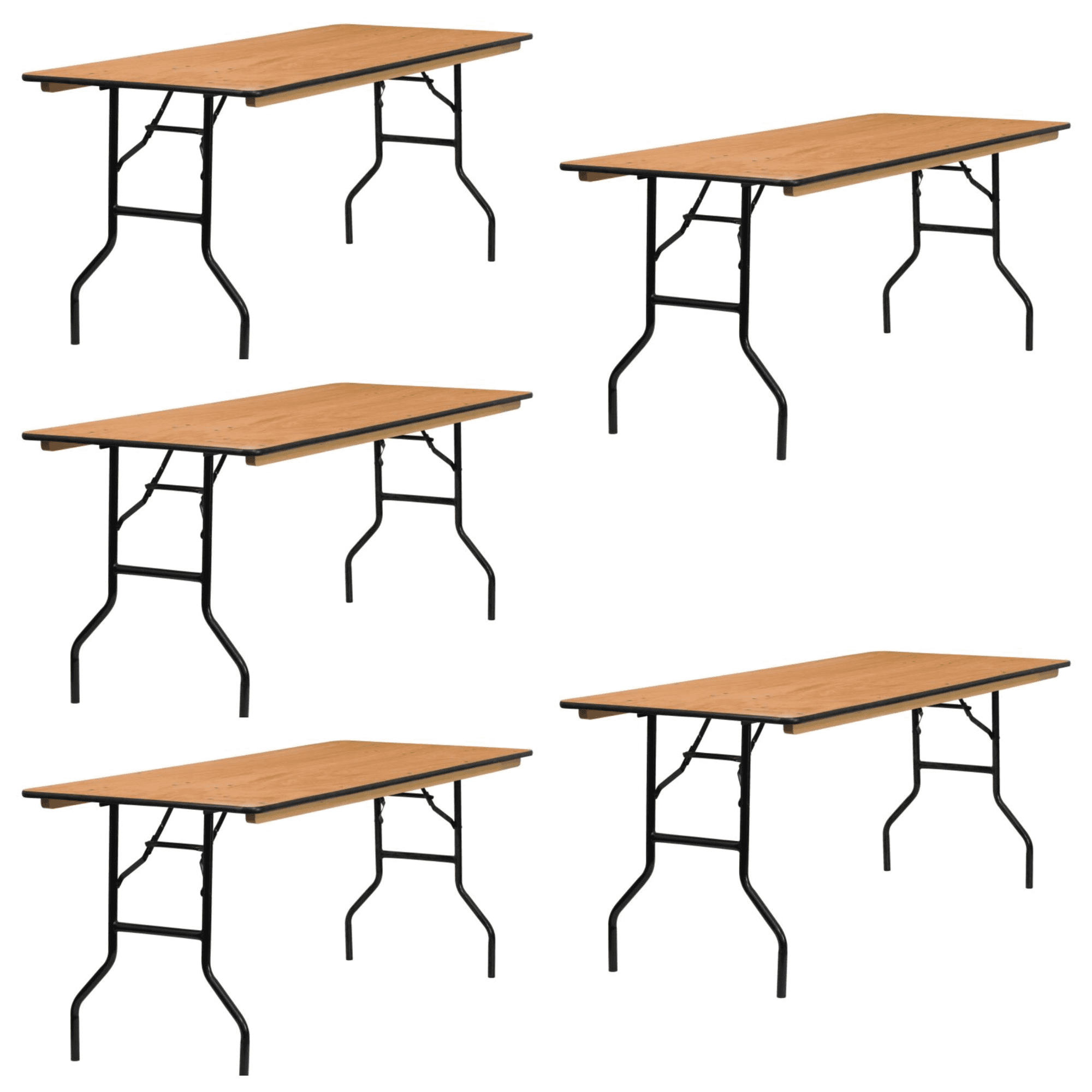 (5 PACK) 30''x72'' Rectangular Wood Folding Banquet Table - Commercial Quality Banquet Folding ...