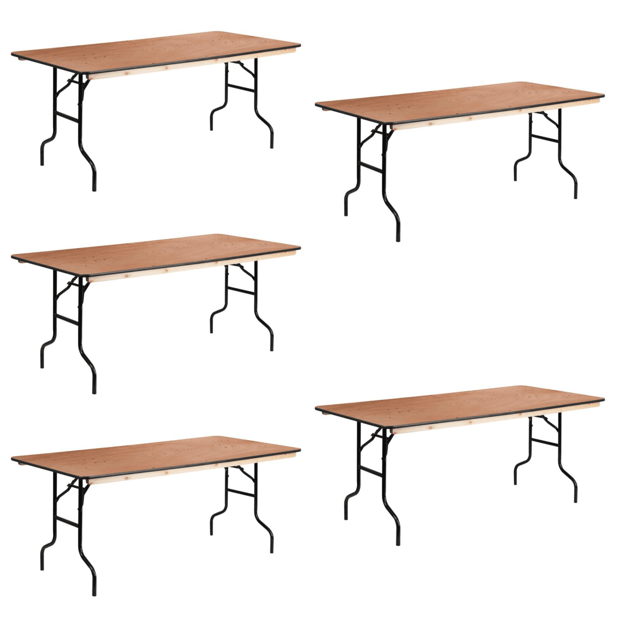 (5 PACK) 36'' x 72'' Rectangular Wood Folding Banquet Table ...