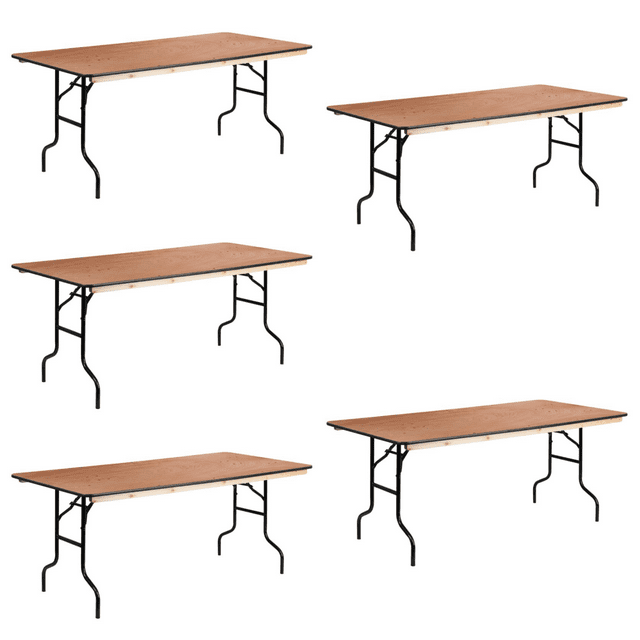 (5 PACK) 36'' x 72'' Rectangular Wood Folding Banquet Table ...