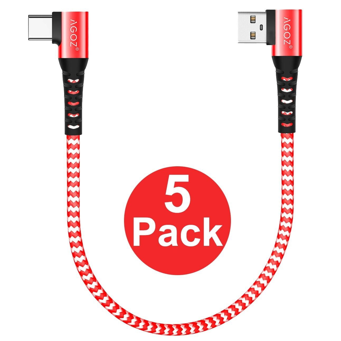 5-PACK 5inch Braided Red Short USB-A to USB-C Fast Charger Cable Type-C ...