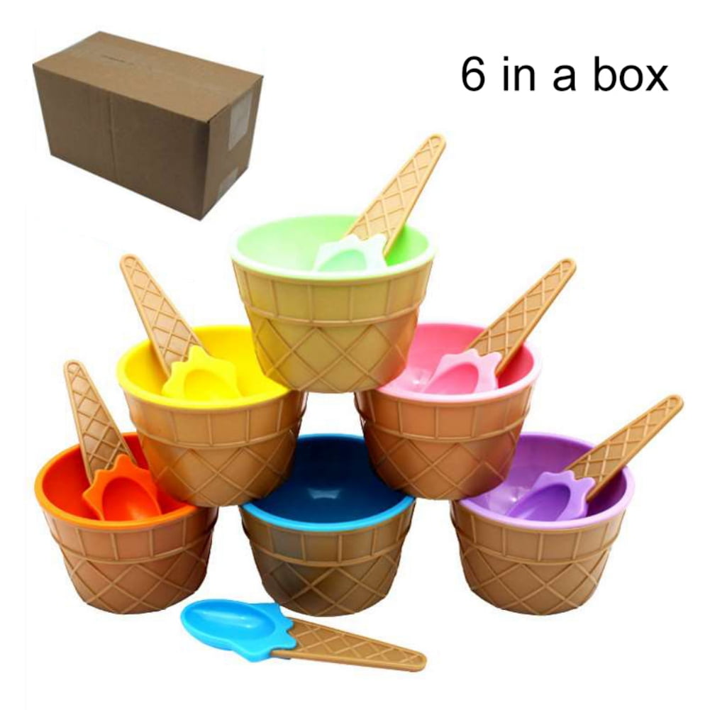 5 PACK(5pcs Bowl + 5pcs Spoon) Cute Kids Sweet Color Ice Cream Spoon ...