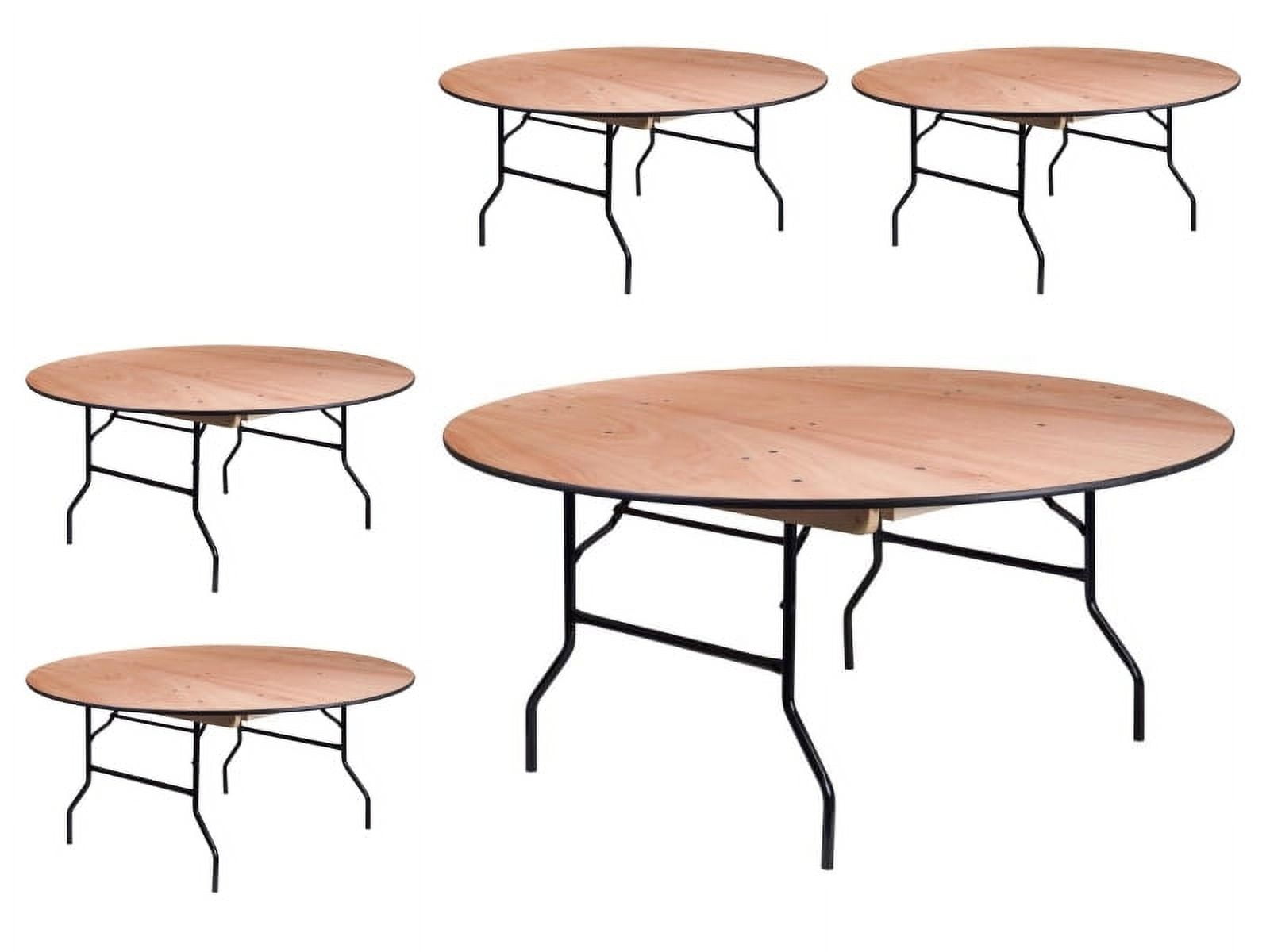(5 PACK) 66" Round Wood Folding Banquet Table - Commercial Quality ...