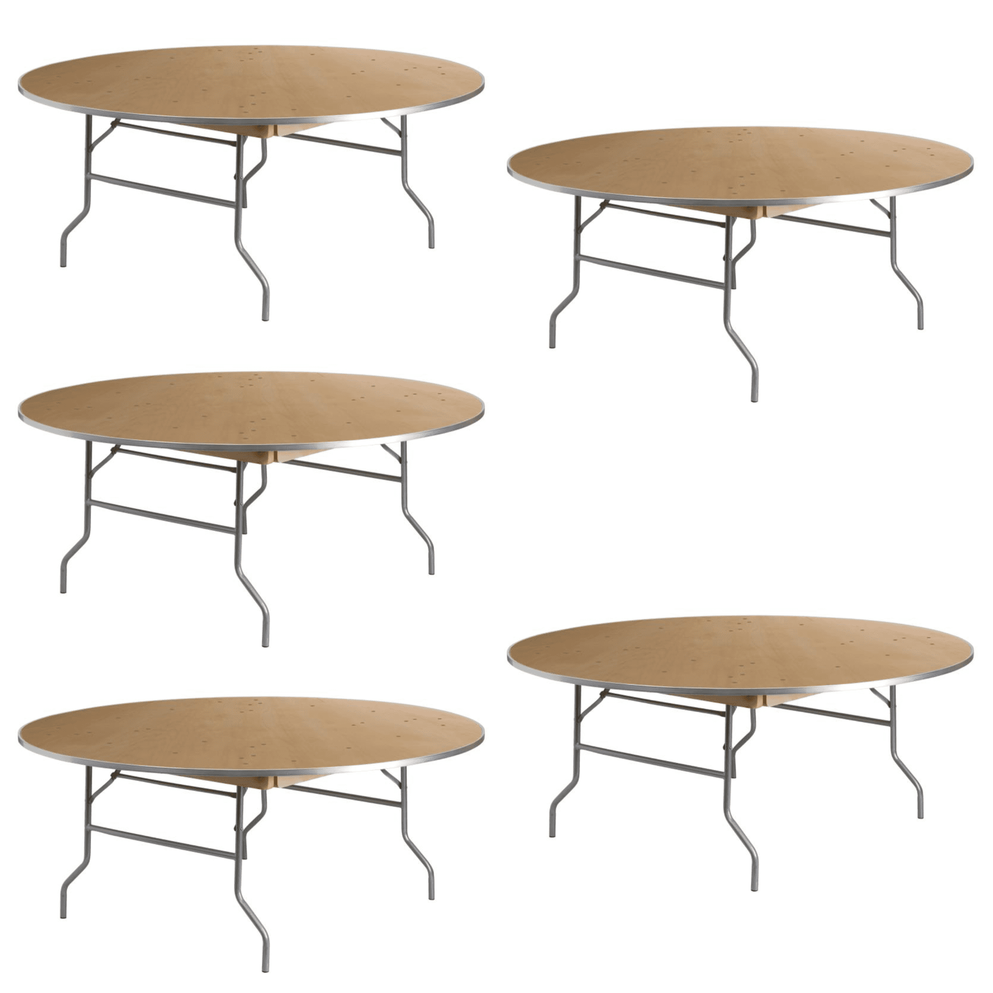 (5 PACK) 72'' Round Birchwood Folding Banquet Table with Metal Edges ...