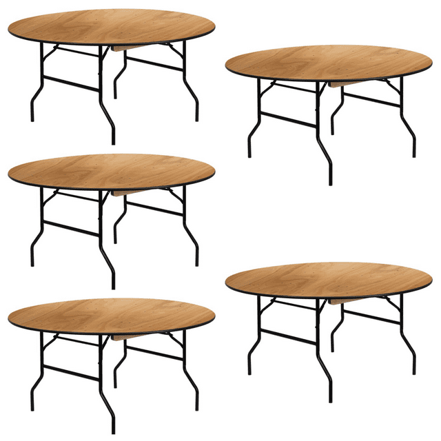 (5 PACK) 72'' Round Wood Folding Table - Heavy Duty Banquet Table ...
