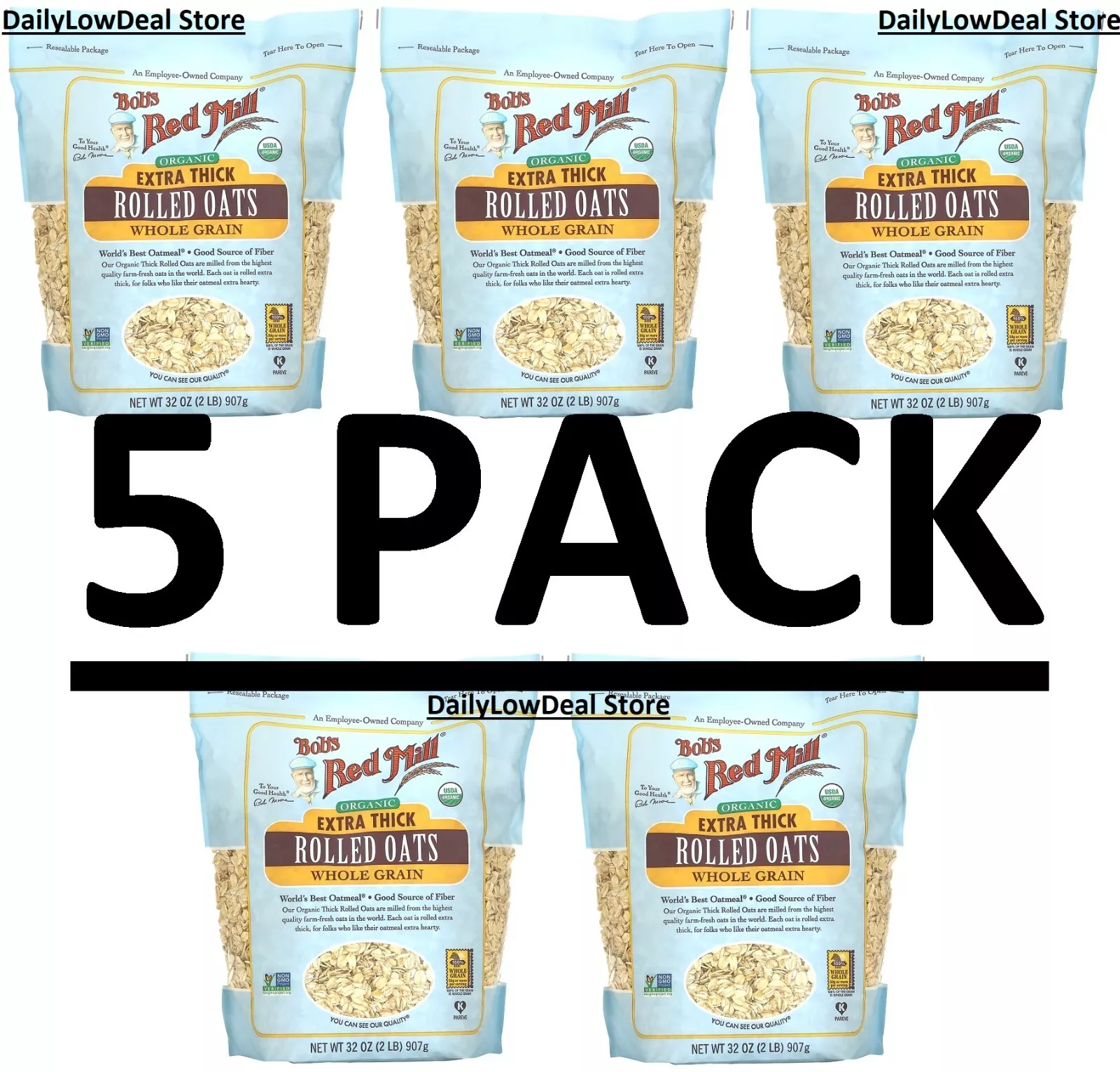 5 PACK - Bob's Red Mill Organic Extra Thick Rolled Oats 32 oz Bag ...