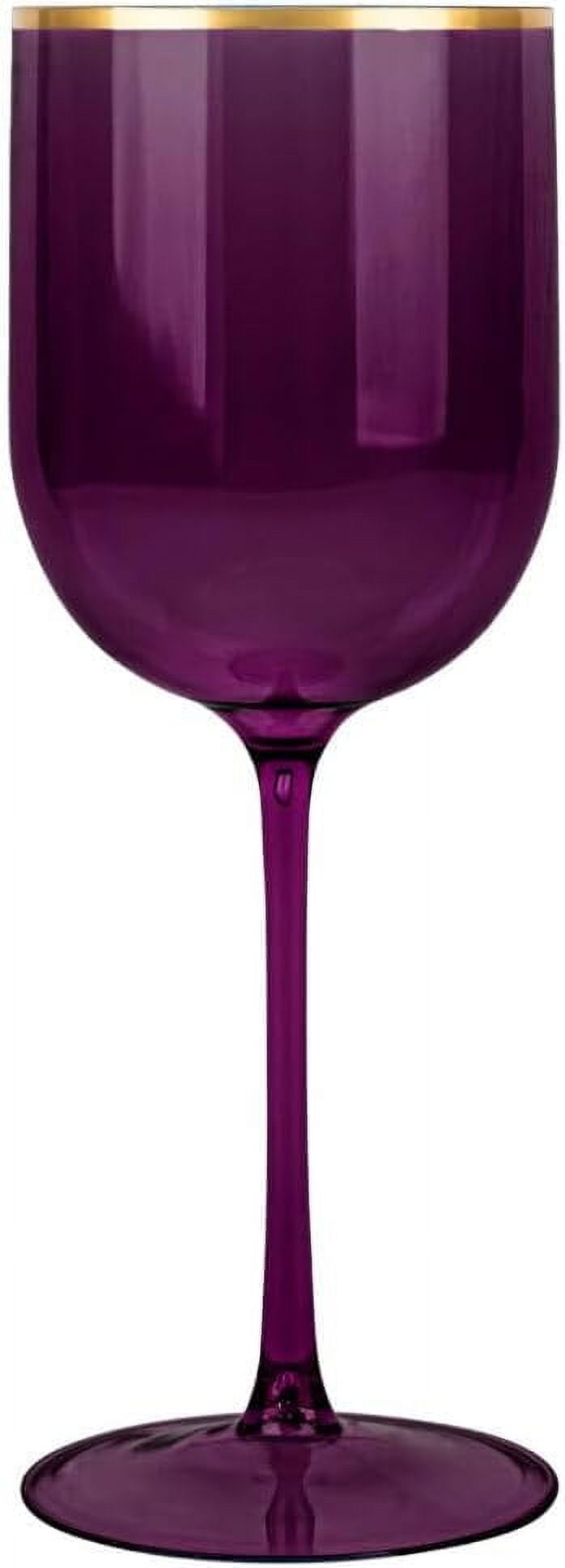 5 Pack Ecoquality Translucent Plastic Purple Wine Glasses With Gold