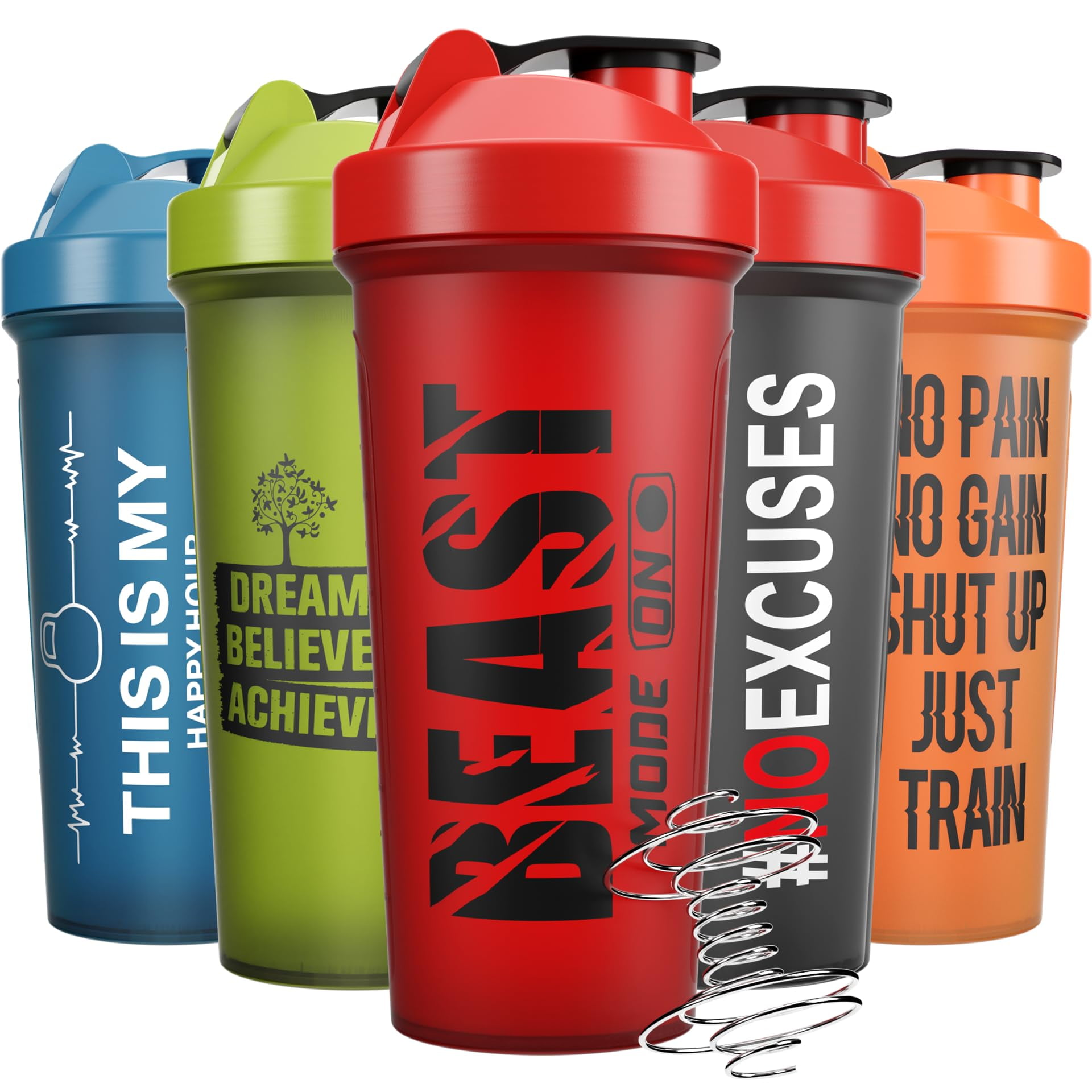 [5 PACK Protein Shaker Bottles for Protein Mixes | Extra Mixing Grid ...