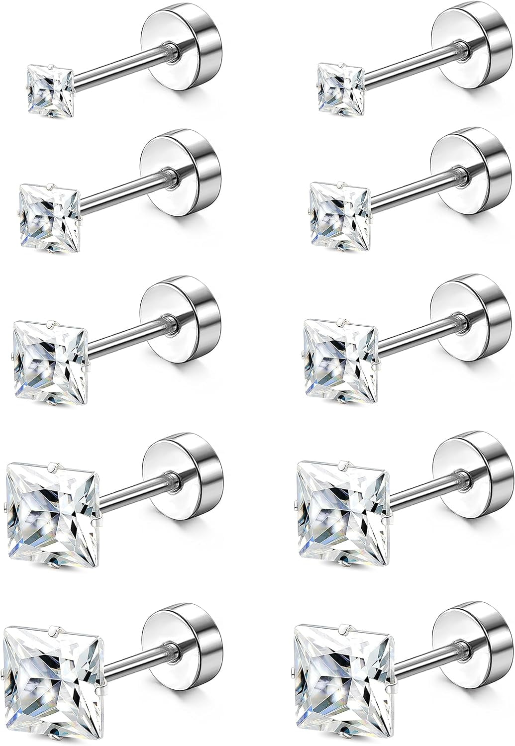 5 PACK Titanium Stud Earrings for Women Men Hypoallergenic Titanium Post Stud Earrings Flatback ...