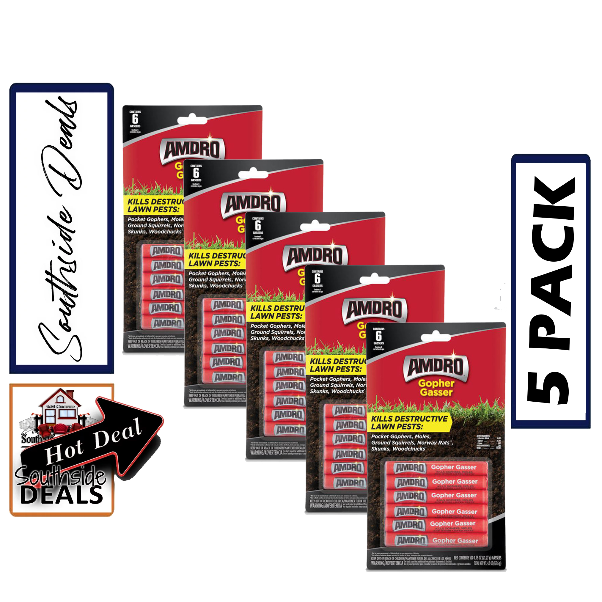 (5 PACK) of 6 Amdro Gopher Gassers, Pest Killer for Gophers, Moles ...