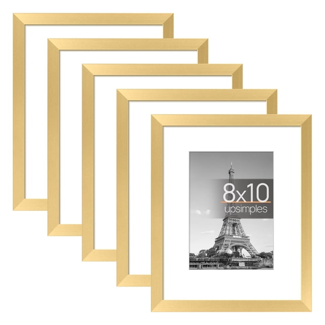 upsimples 5 Pack 8x10 Gold Picture Frames, Display 5x7 Photos with Mat ...