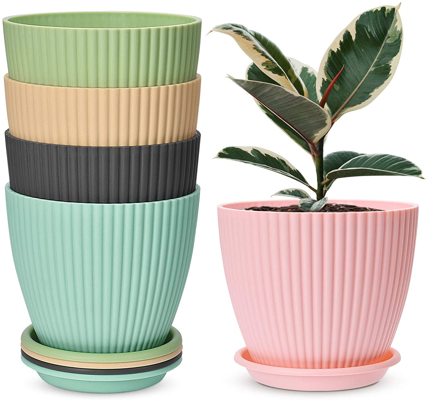 5 PACKs 7.5'' Plastic Planters Flower Plant Pots Decorative Gardening ...