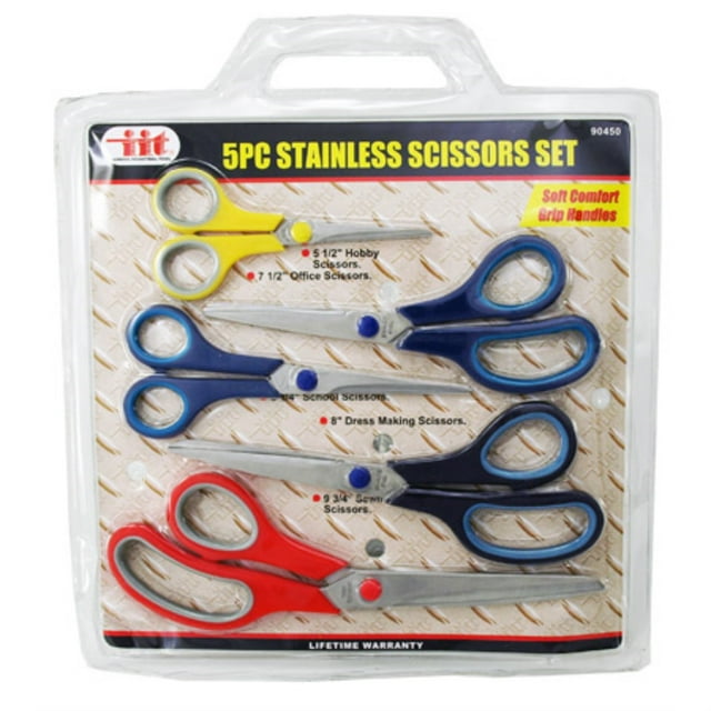 Stainless Steel Scissors 5pc Sets Set Hobby Sewing Scissor Comfort Grip ...