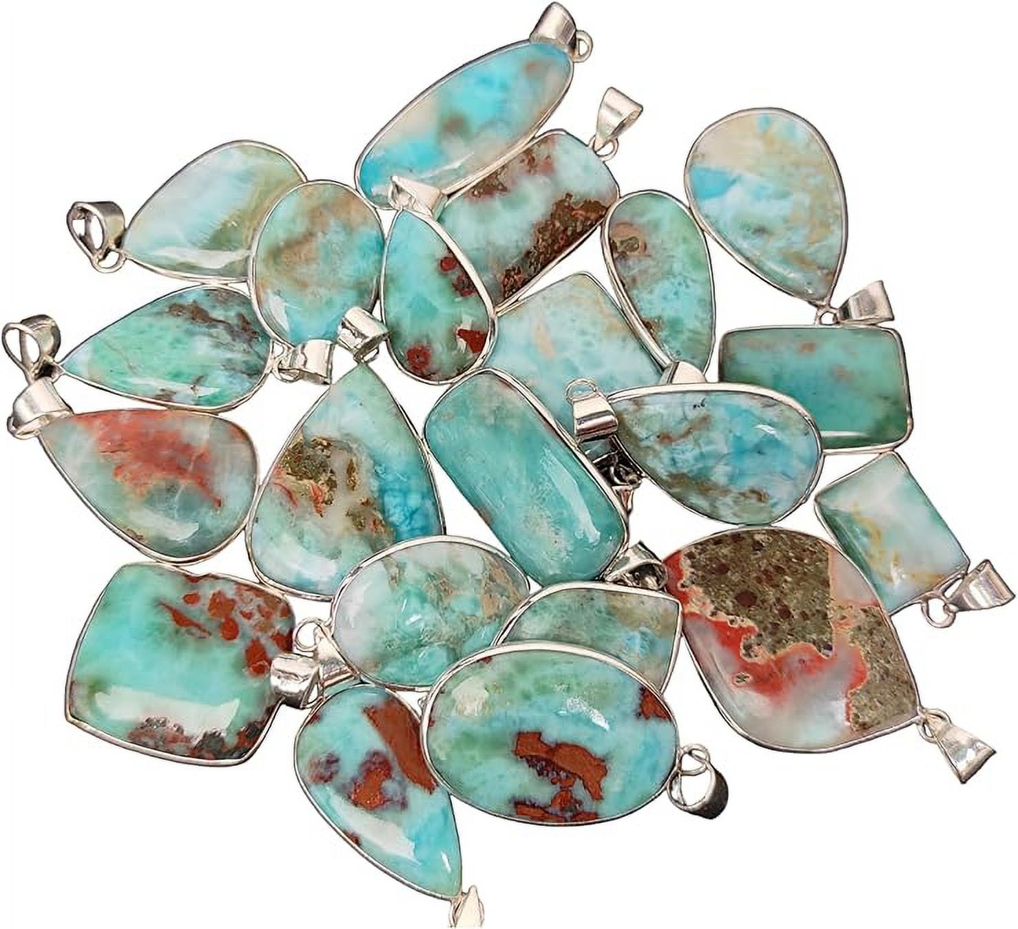5 PC Handmade Natural Larimar Pendants 925 Silver Plated Mix Shape ...