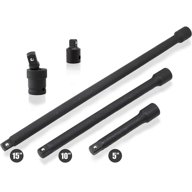 5 PC Impact Extension Bar & Adapter Reducer Wobble Set Cr-V 5",10",15 ...